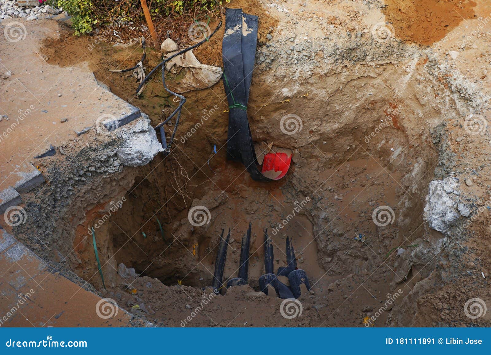 Deep Excavation Near the Foot Path Due To Underground Cable Work Stock ...