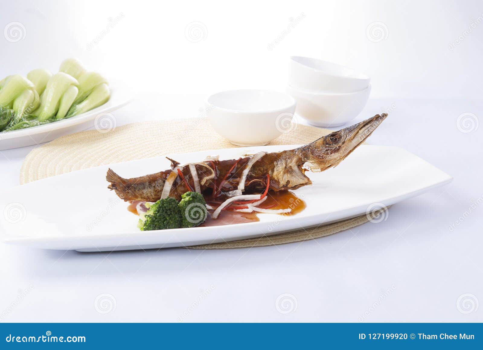 Deep Fired Fish on dish stock photo. Image of cooking - 127199920