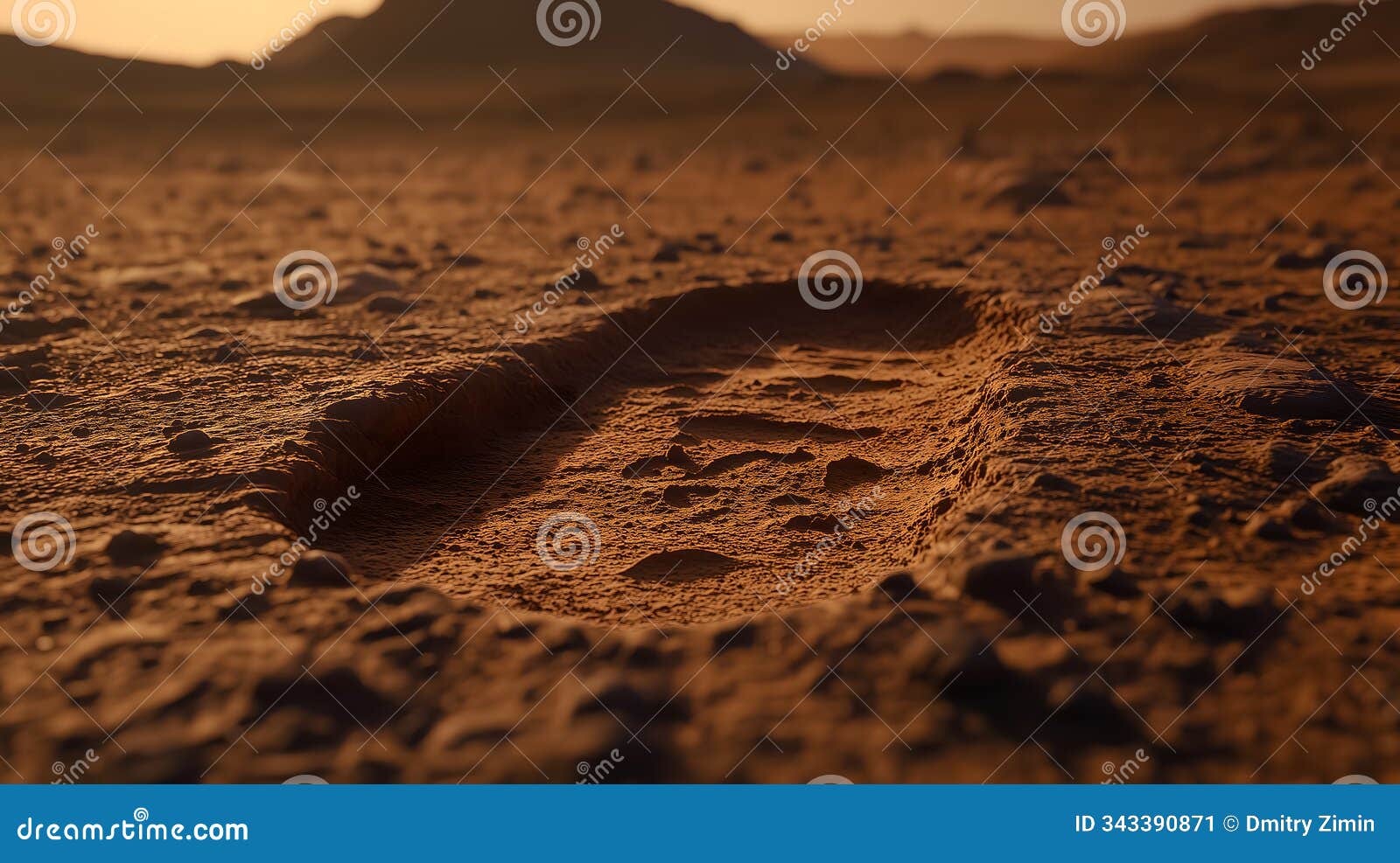 Deep Footprint on Mars Surface Under Sunset Glow. AI Generated Stock ...