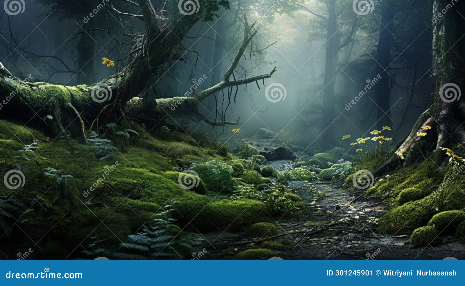 Deep Forest. Fantasy Backdrop. Concept Art. Realistic Illustration ...