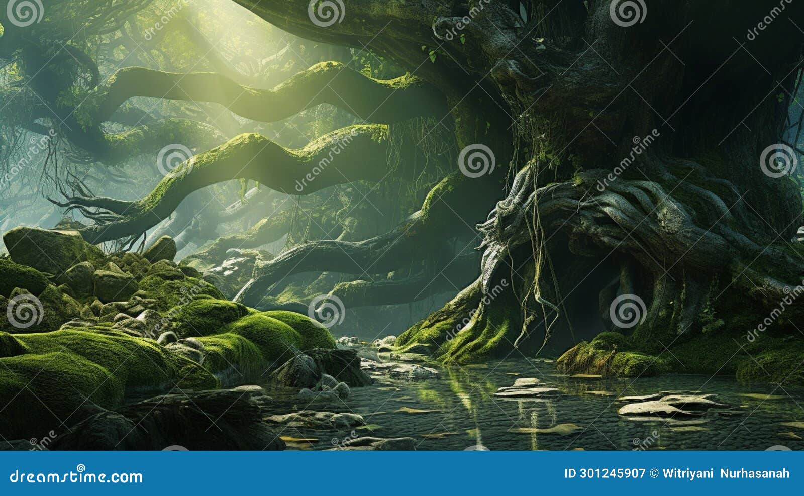Deep Forest. Fantasy Backdrop. Concept Art. Realistic Illustration ...