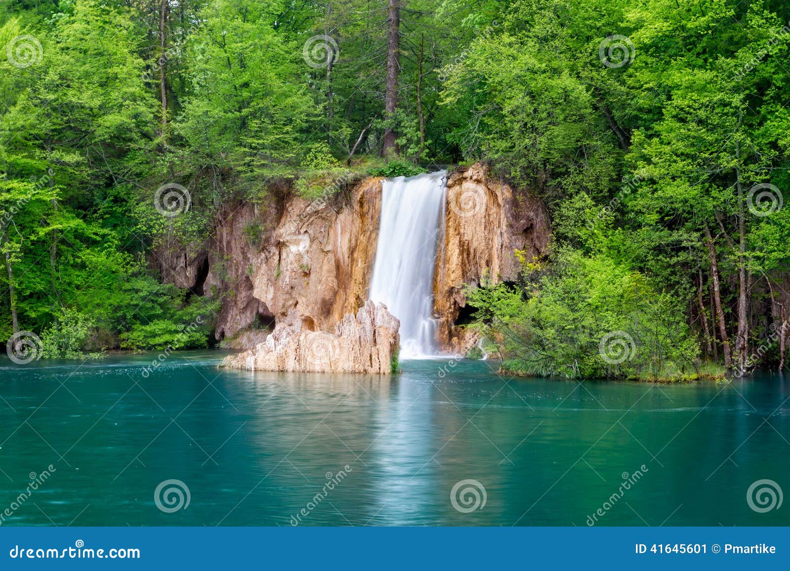 Deep Forest Waterfall with Crystal Clear Water Stock Image - Image of ...