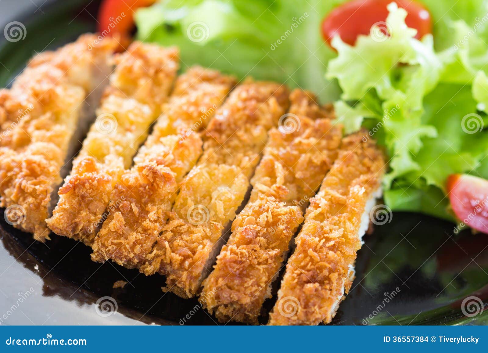 Deep Fried Breaded Pork Rice with Salad Stock Photo - Image of food ...