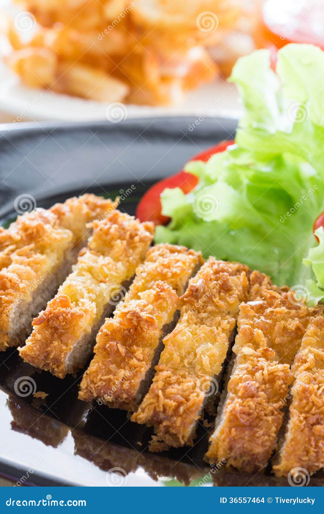 Deep Fried Breaded Pork Rice with Salad Stock Photo - Image of breaded ...