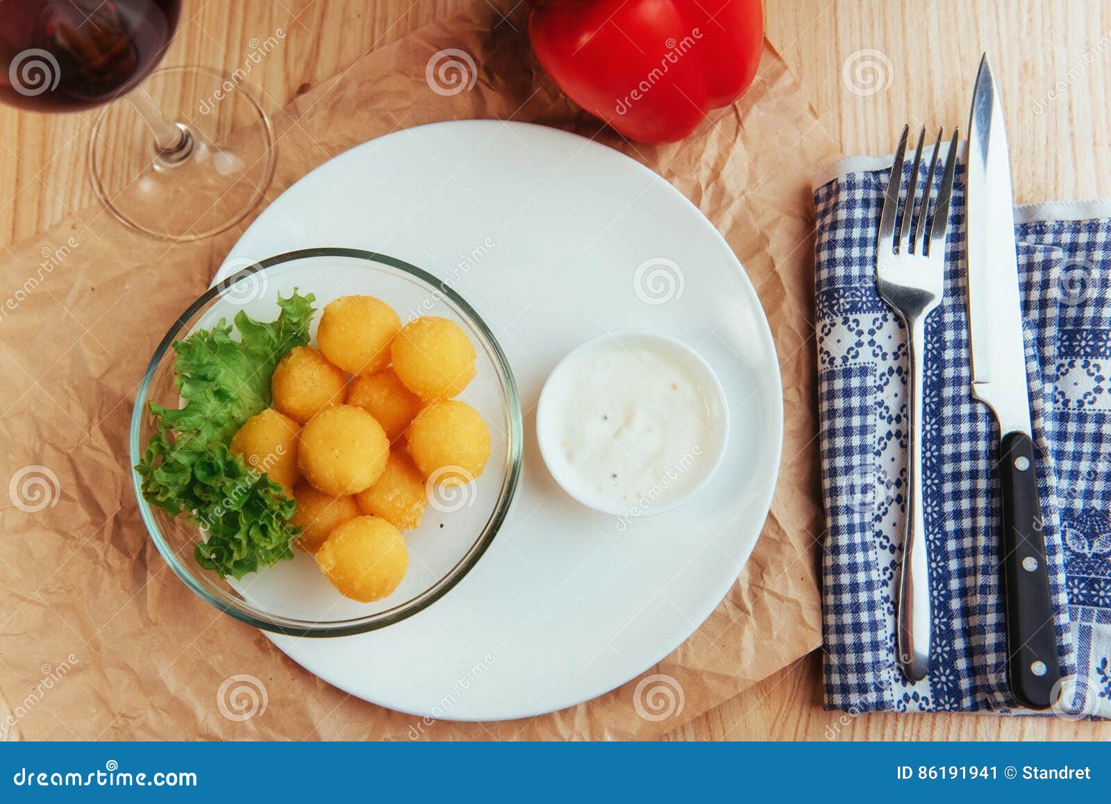 Deep Fried Cheese Balls with Lettuce and Sauce Stock Image - Image of ...