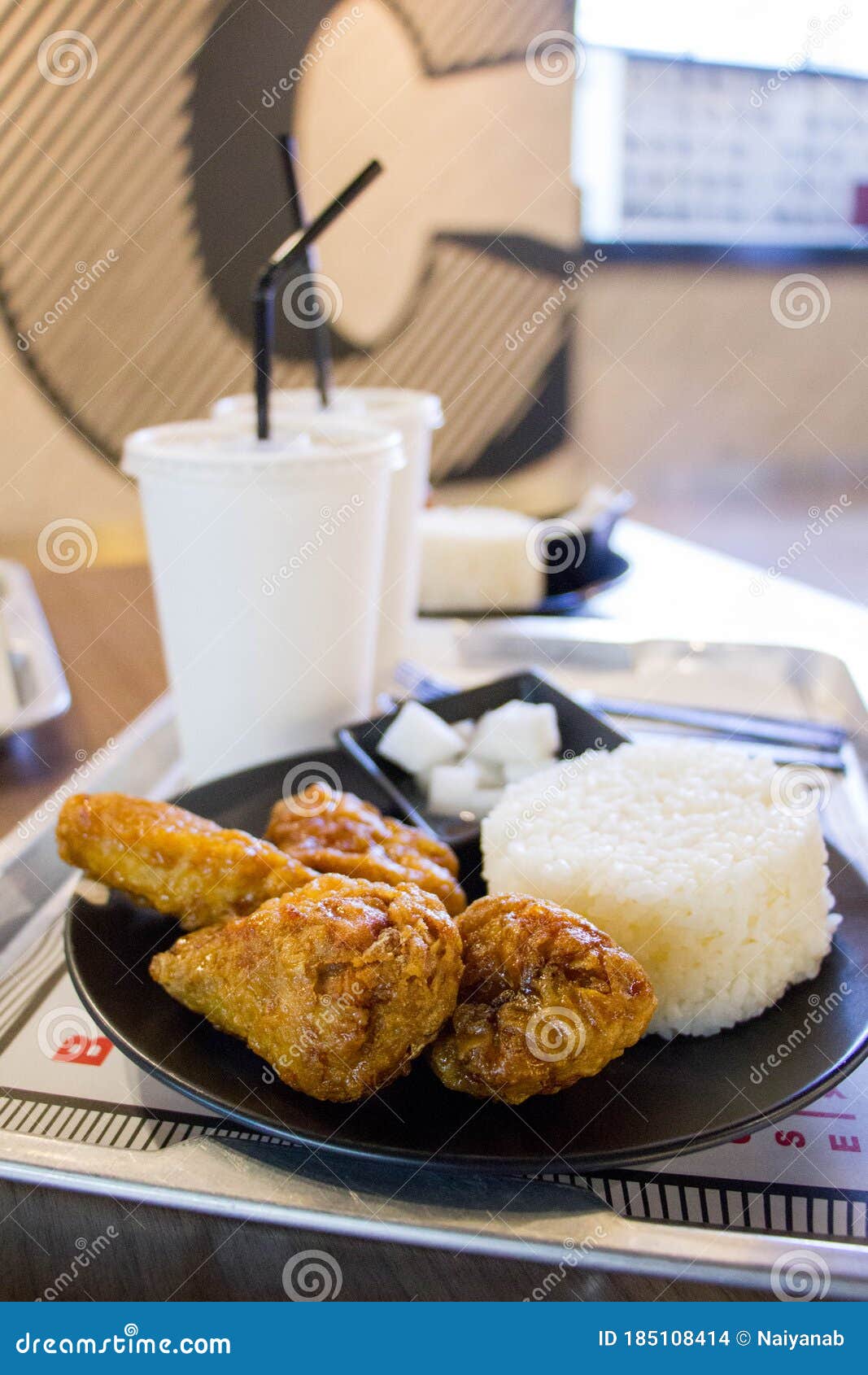 Deep Fried Chicken with White Rice Stock Photo - Image of lunch ...