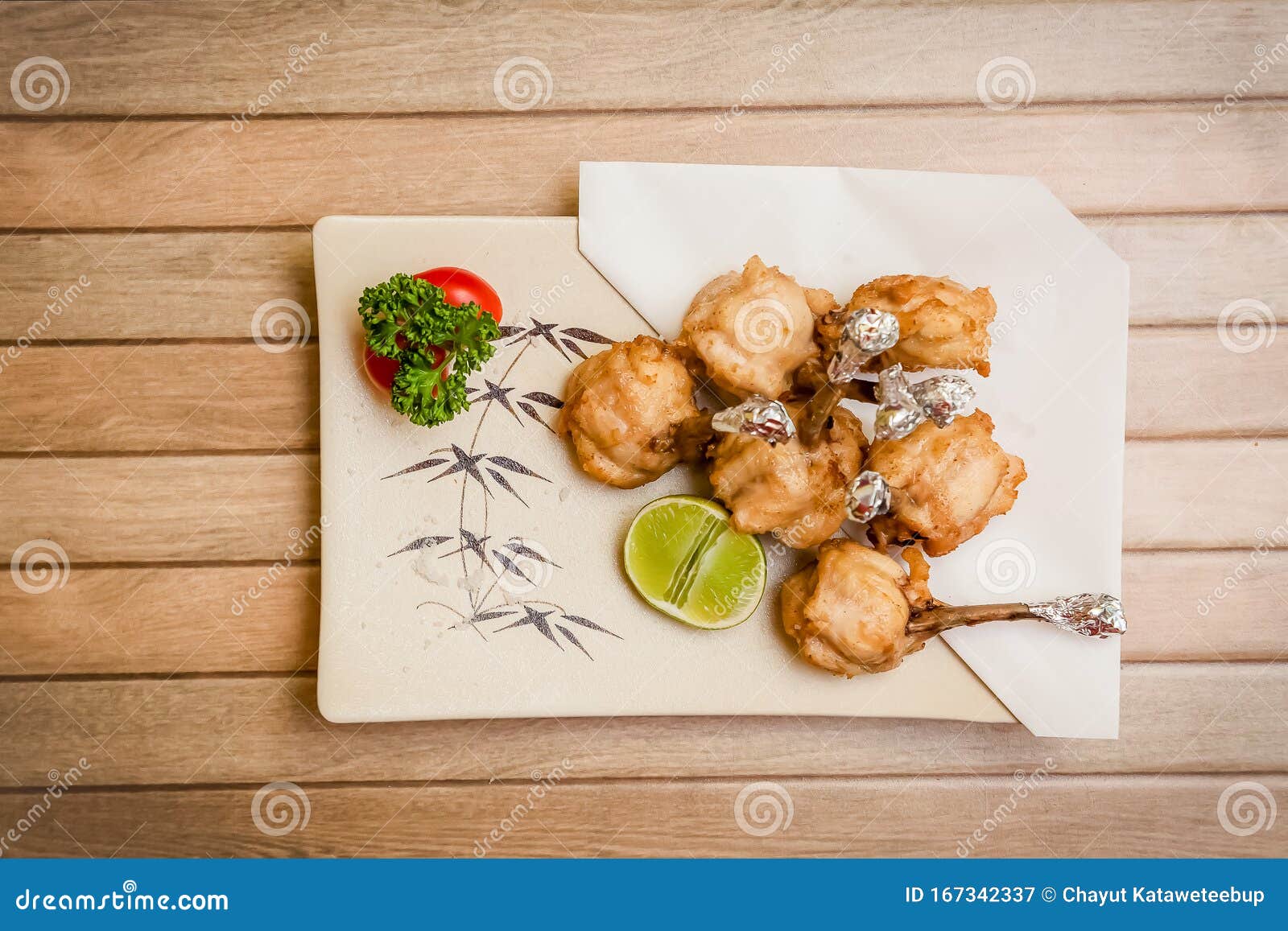 Deep Fried Chicken Wing Tulips with Salt and Lime Stock Image - Image ...
