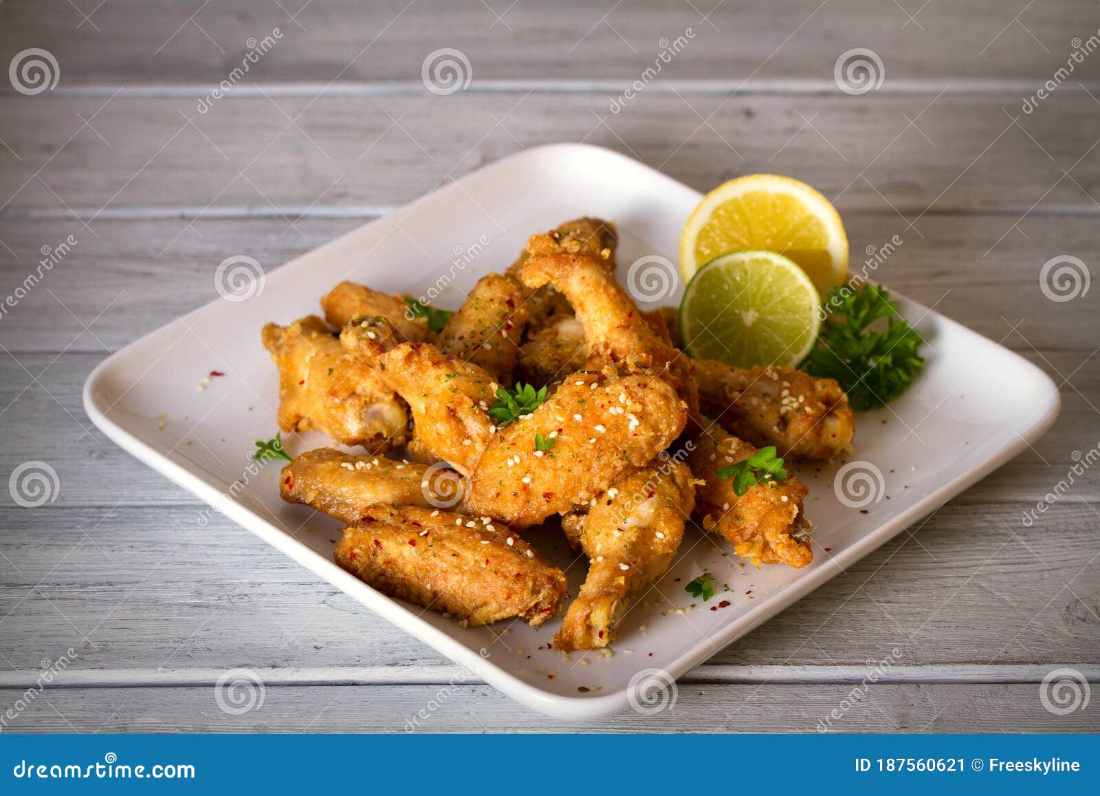 Deep Fried Chicken Wings on White Plate. Stock Image - Image of ...