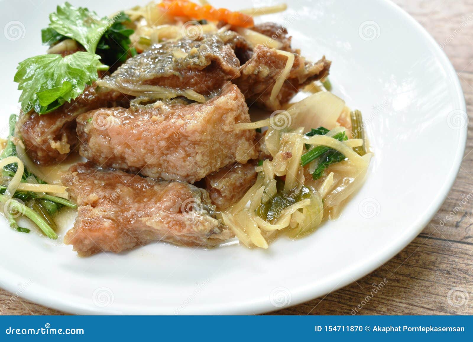 Deep Fried Chop Fish with Slice Ginger and Celery on Plate Stock Photo ...