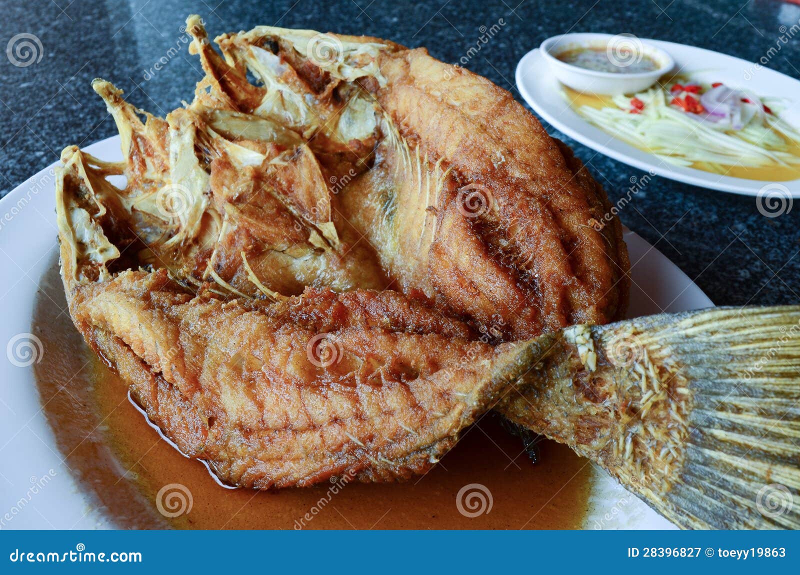 Deep Fried Dish with Mango Sauce Stock Image - Image of thai, sauce ...