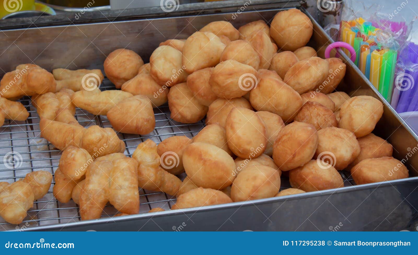 Deep-fried Dough, Fried and Steamed Bun. Stock Photo - Image of baked ...