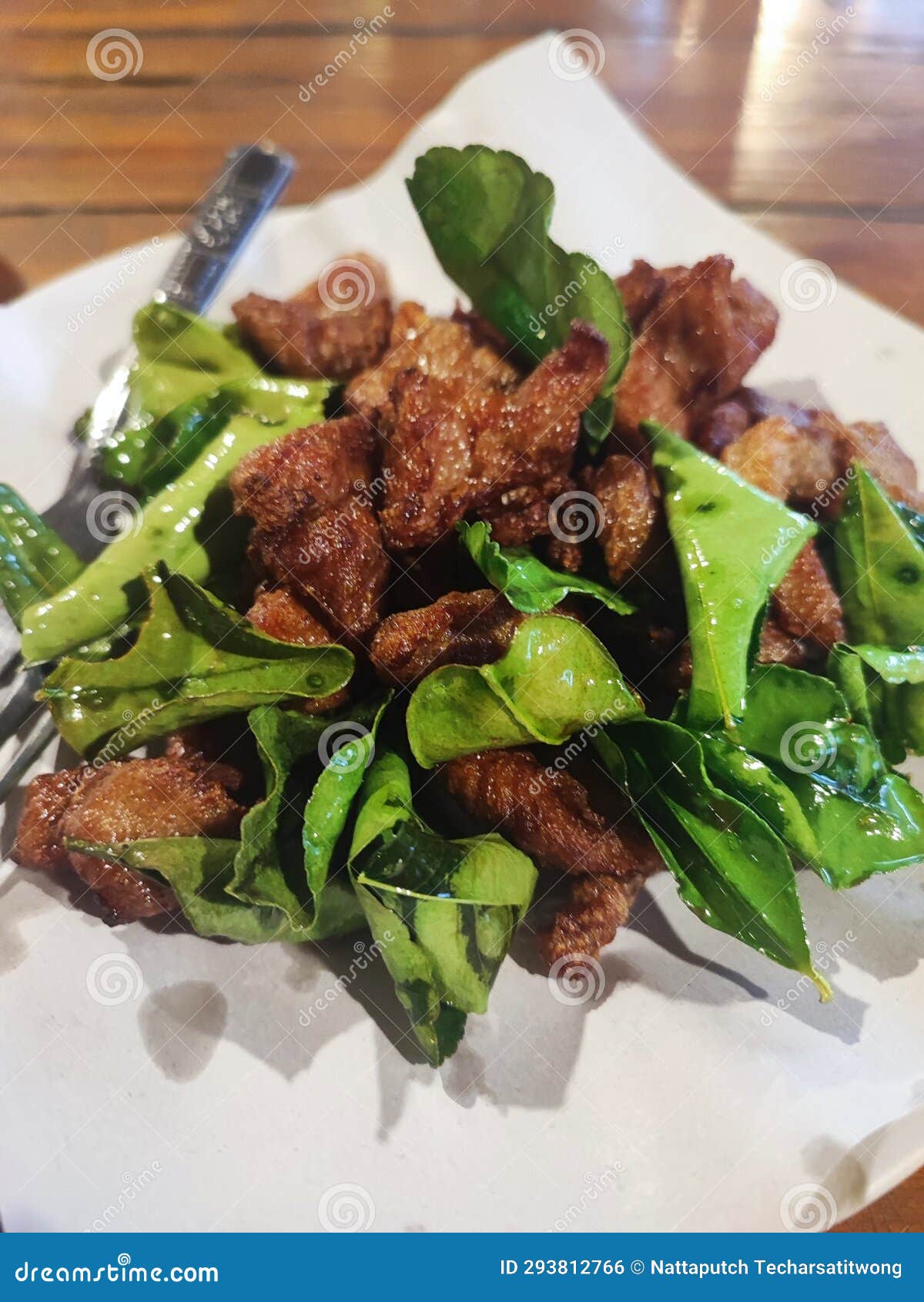 Deep Fried Dried Pork with Crispy Leech Lime Stock Photo - Image of ...