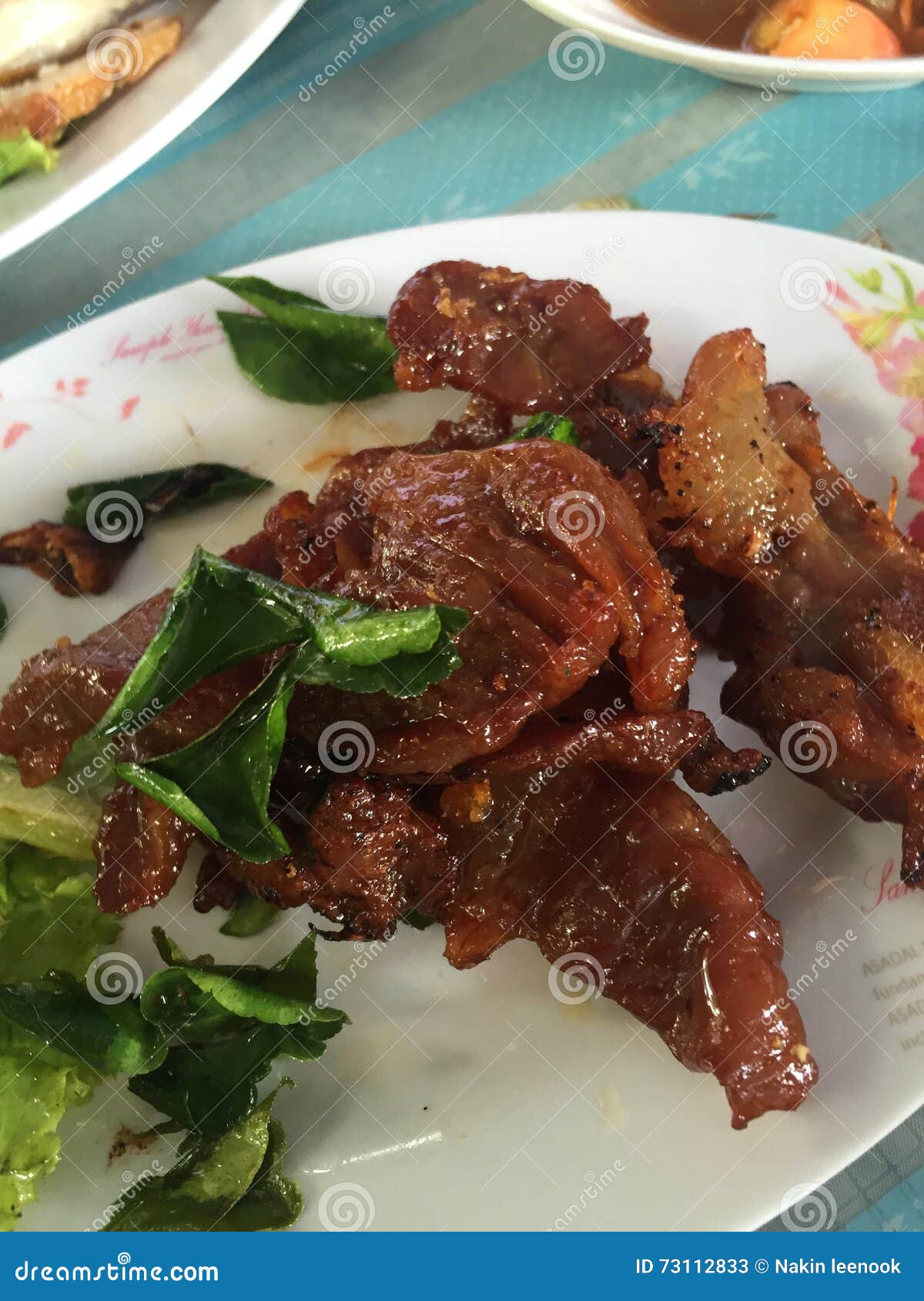 Deep Fried Dried Pork with Crispy Leech Lime Stock Image - Image of ...