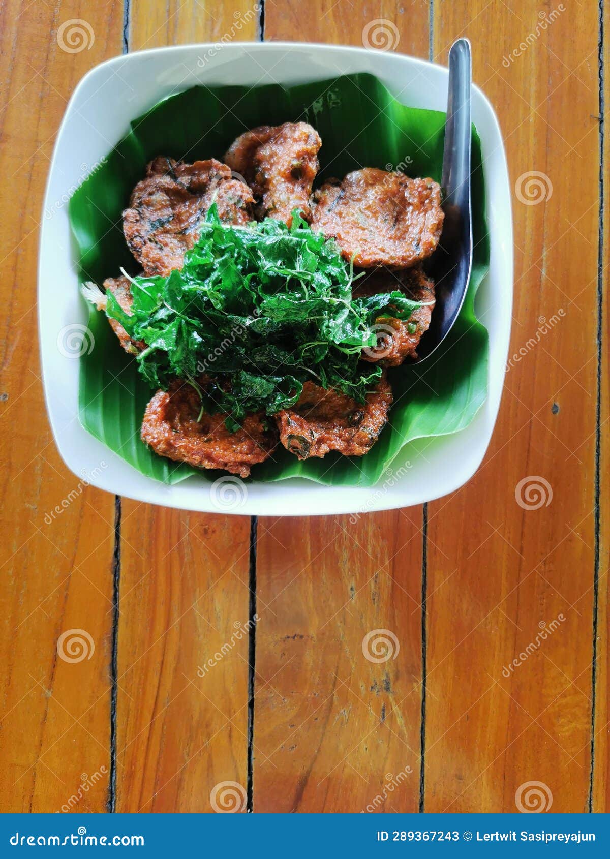 Deep Fried Fish Cake with Fried Holy Basil Stock Image - Image of ...