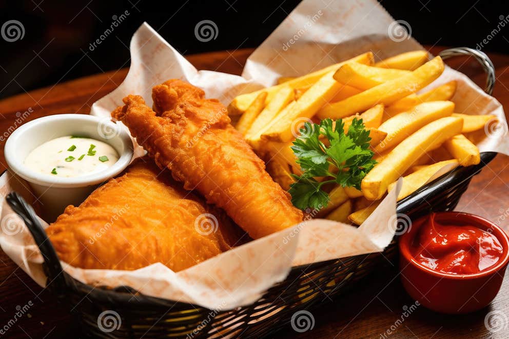 Deep-fried Fish and Chips in a Basket Stock Image - Image of basket ...