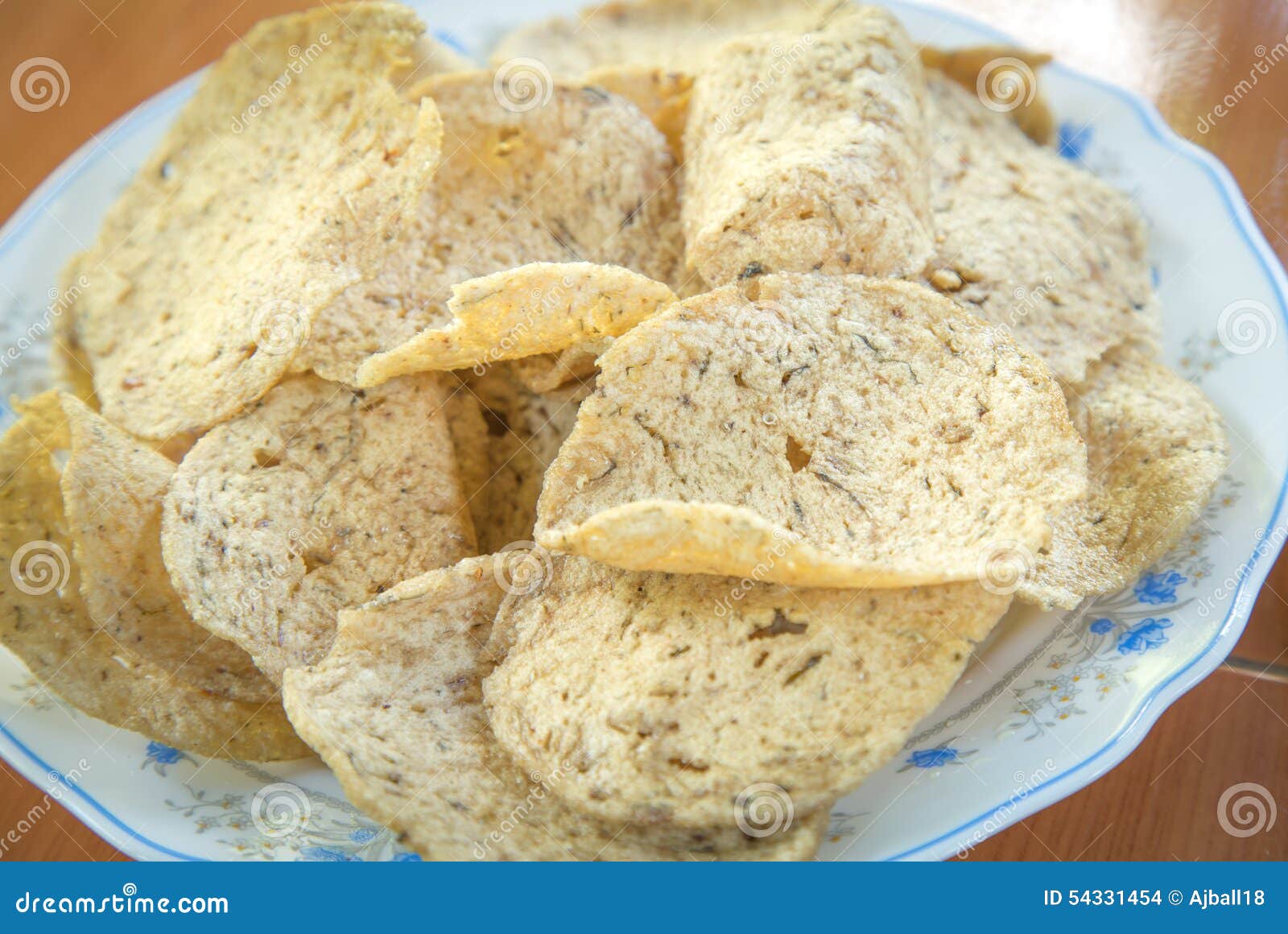 Deep Fried Fish Cracker in White Dish Stock Photo - Image of starter ...