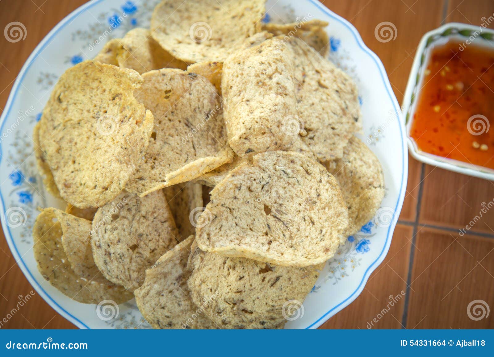 Deep Fried Fish Cracker in White Dish Stock Photo - Image of crisp ...