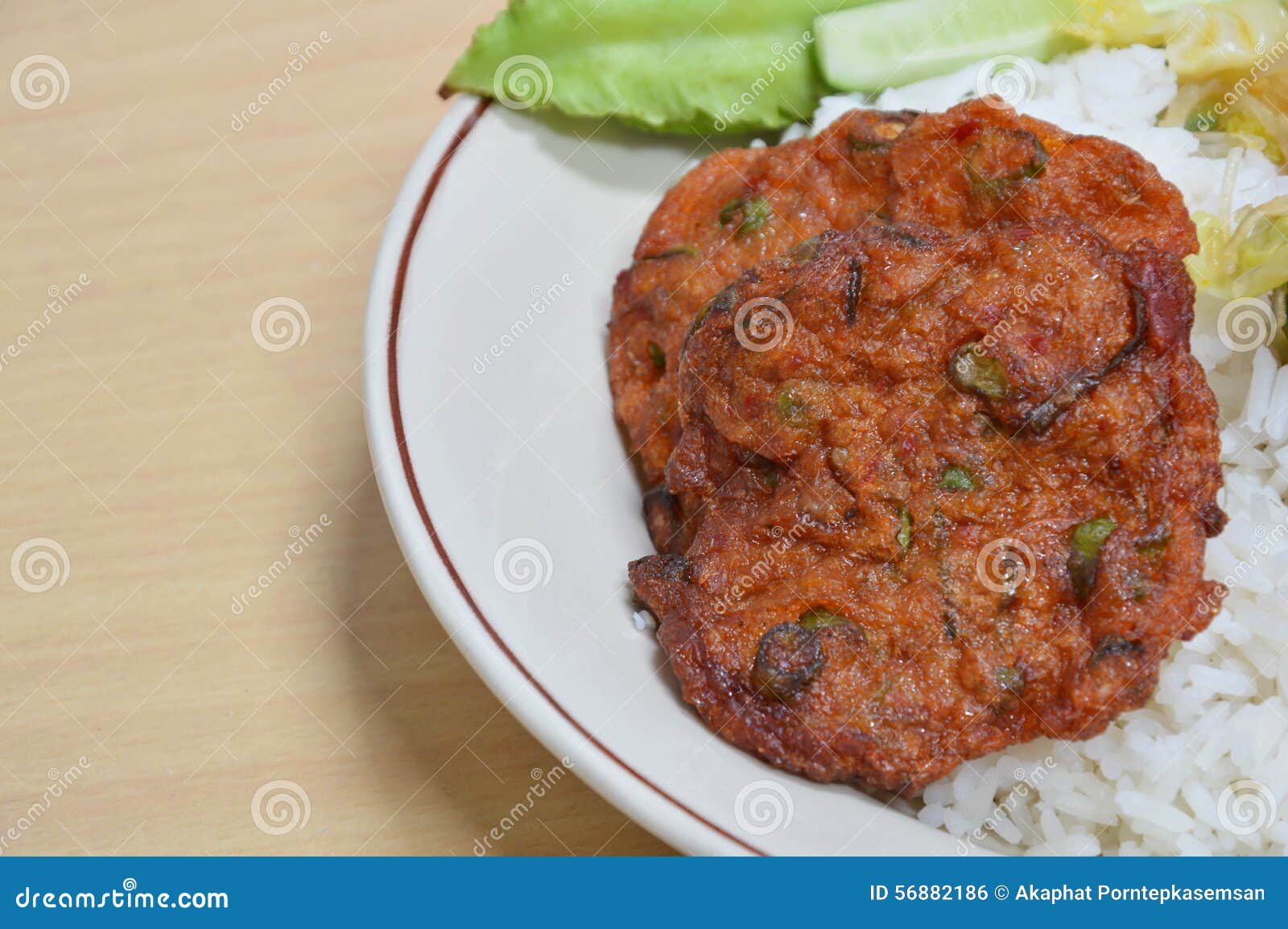 Deep Fried Fish Patty on Rice Stock Photo - Image of deep, dish: 56882186