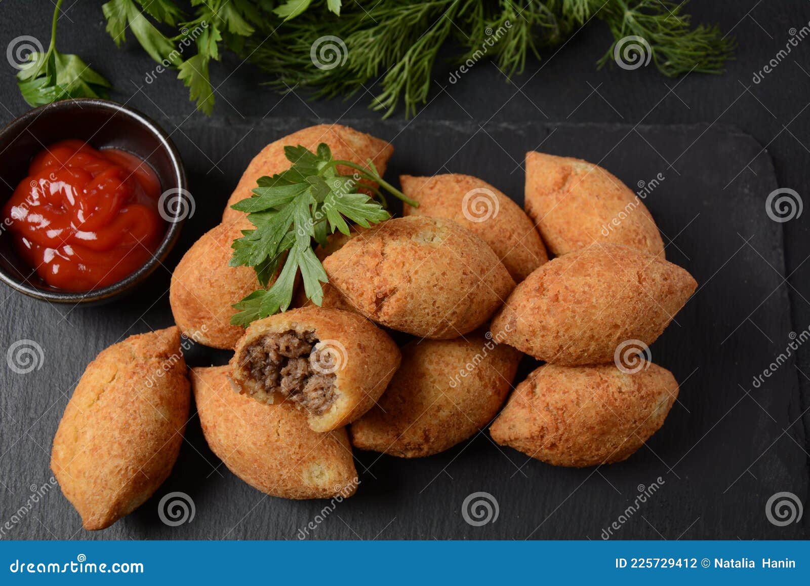 Deep Fried Kibbeh of Ground Beef Meat Mixed Stock Photo - Image of ...