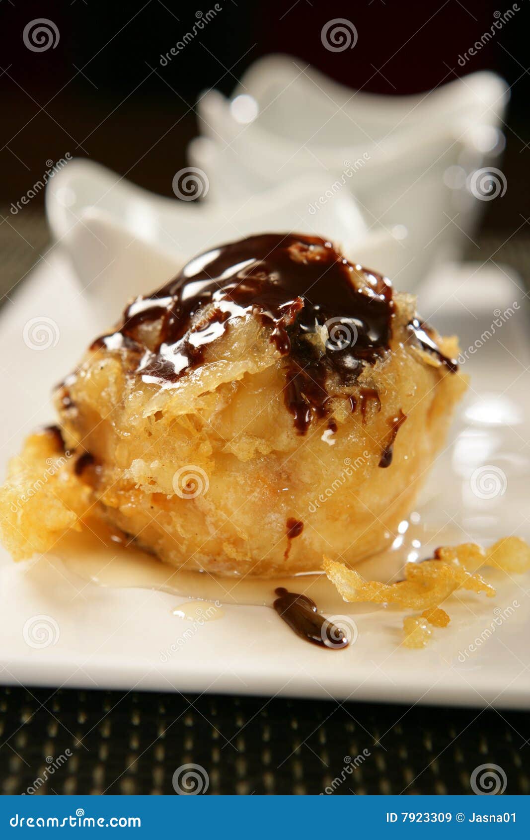 Deep Fried Pear with Chocolate Sauce Stock Image - Image of asian ...