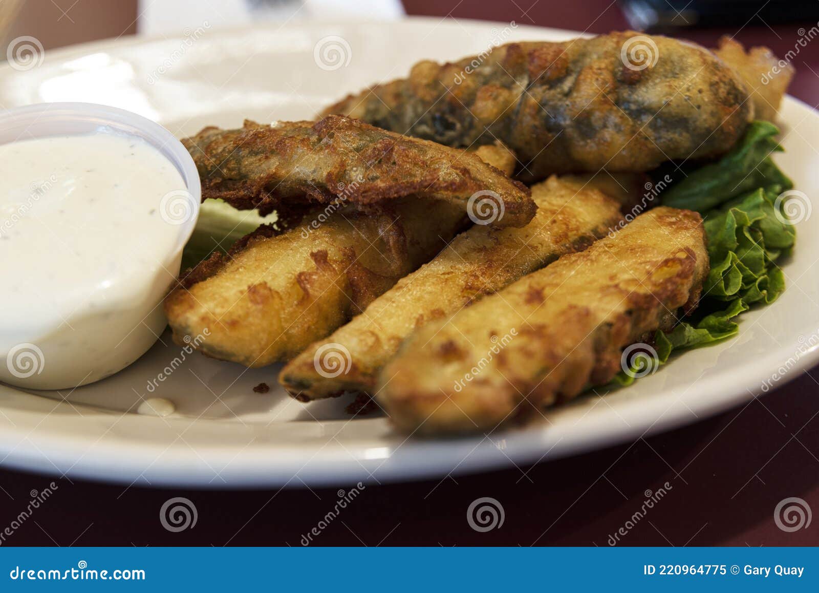 Deep Fried Pickles on a White Plate with Ranch Dressing on the Side ...