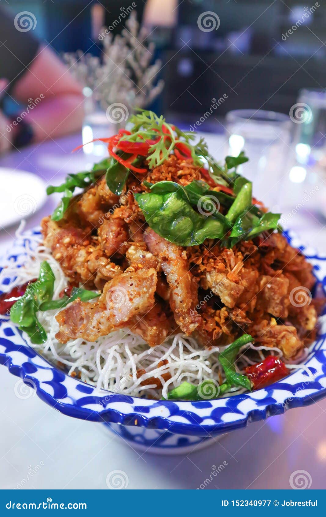 Deep Fried Pork with Deep Fried Kaffir Lime Leaf Stock Image - Image of ...