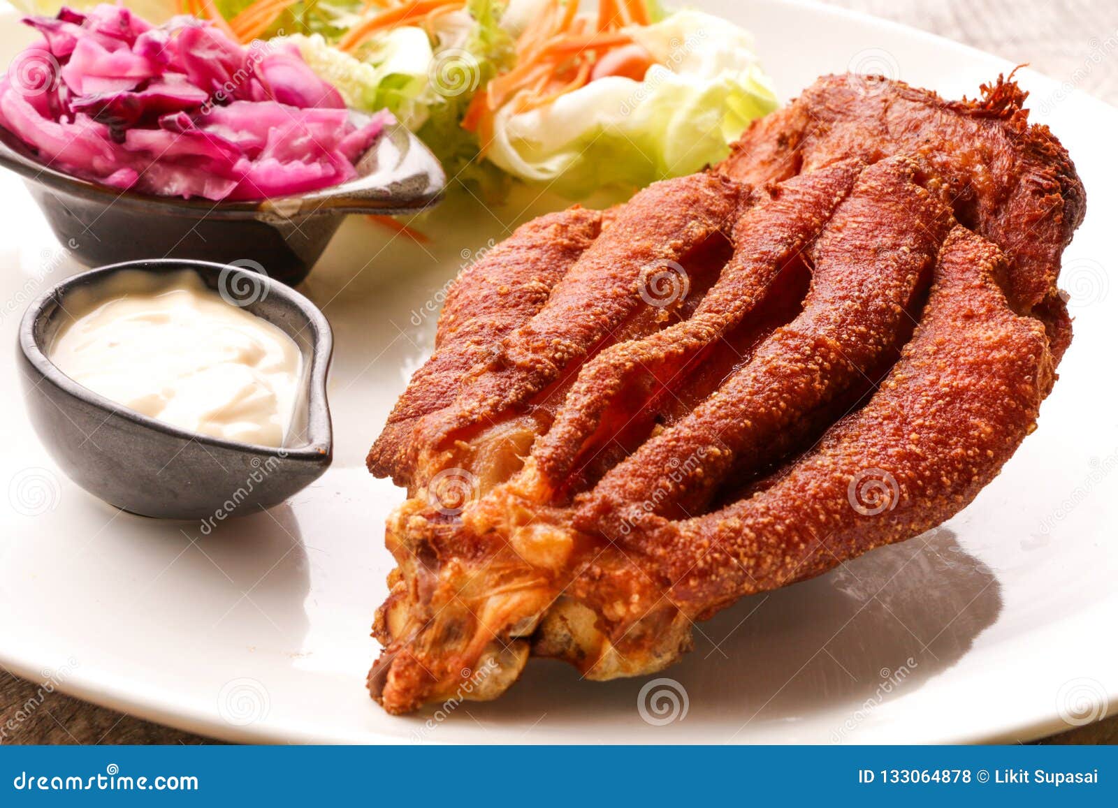 Deep Fried Pork Knuckle on Wooden Table Stock Photo - Image of cuisine ...
