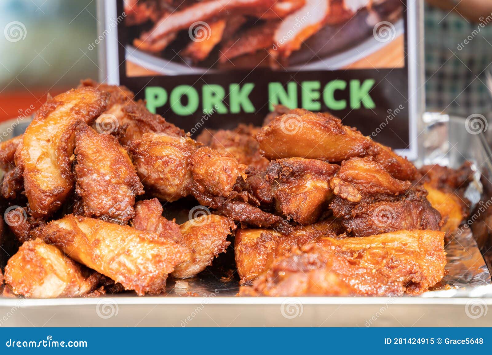 Deep Fried Pork Neck Selling at the Food Stall in the Bazaar Stock ...