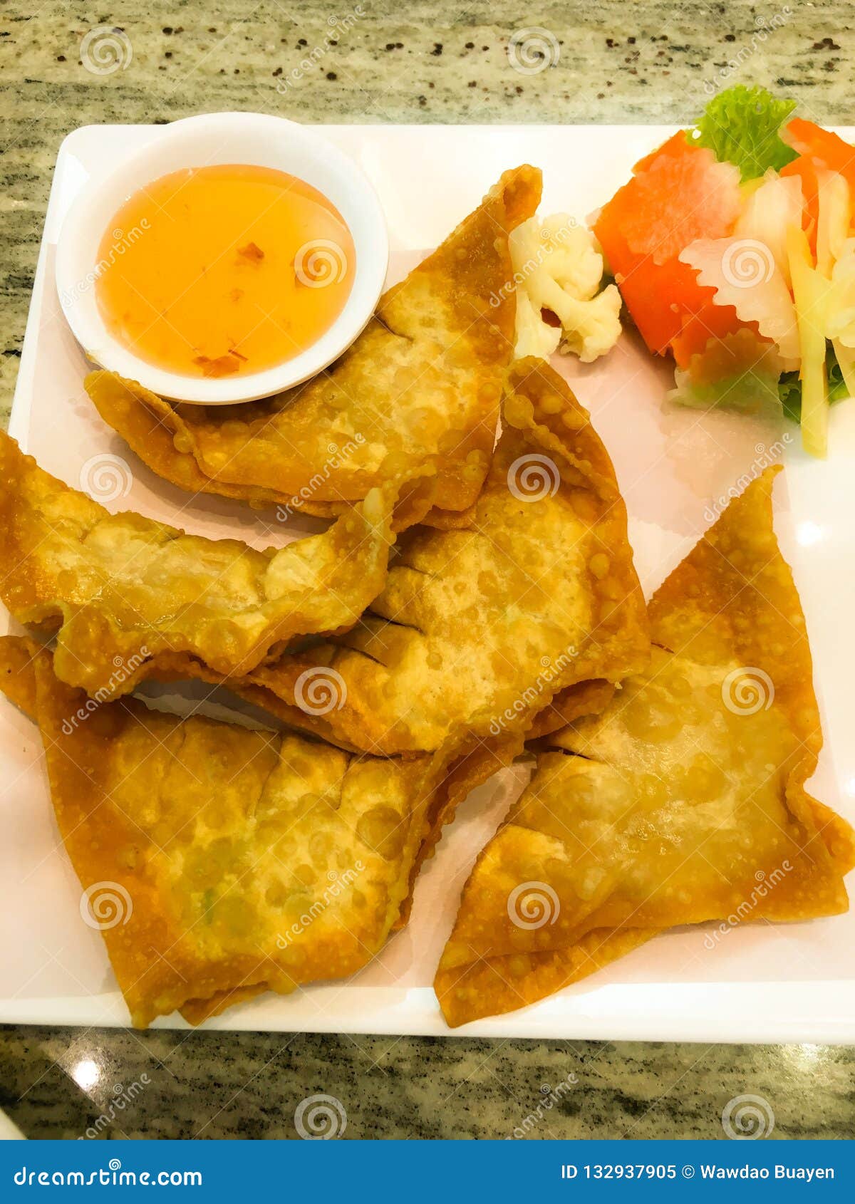 Deep Fried Pork Wonton - Giew Moo Tod on Plate. Stock Image - Image of ...