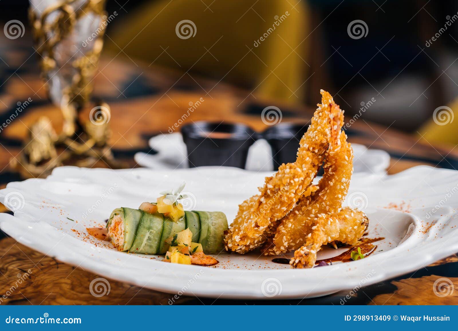 Deep Fried Prawn and Soft Shell Fritter Served in Dish Isolated on ...
