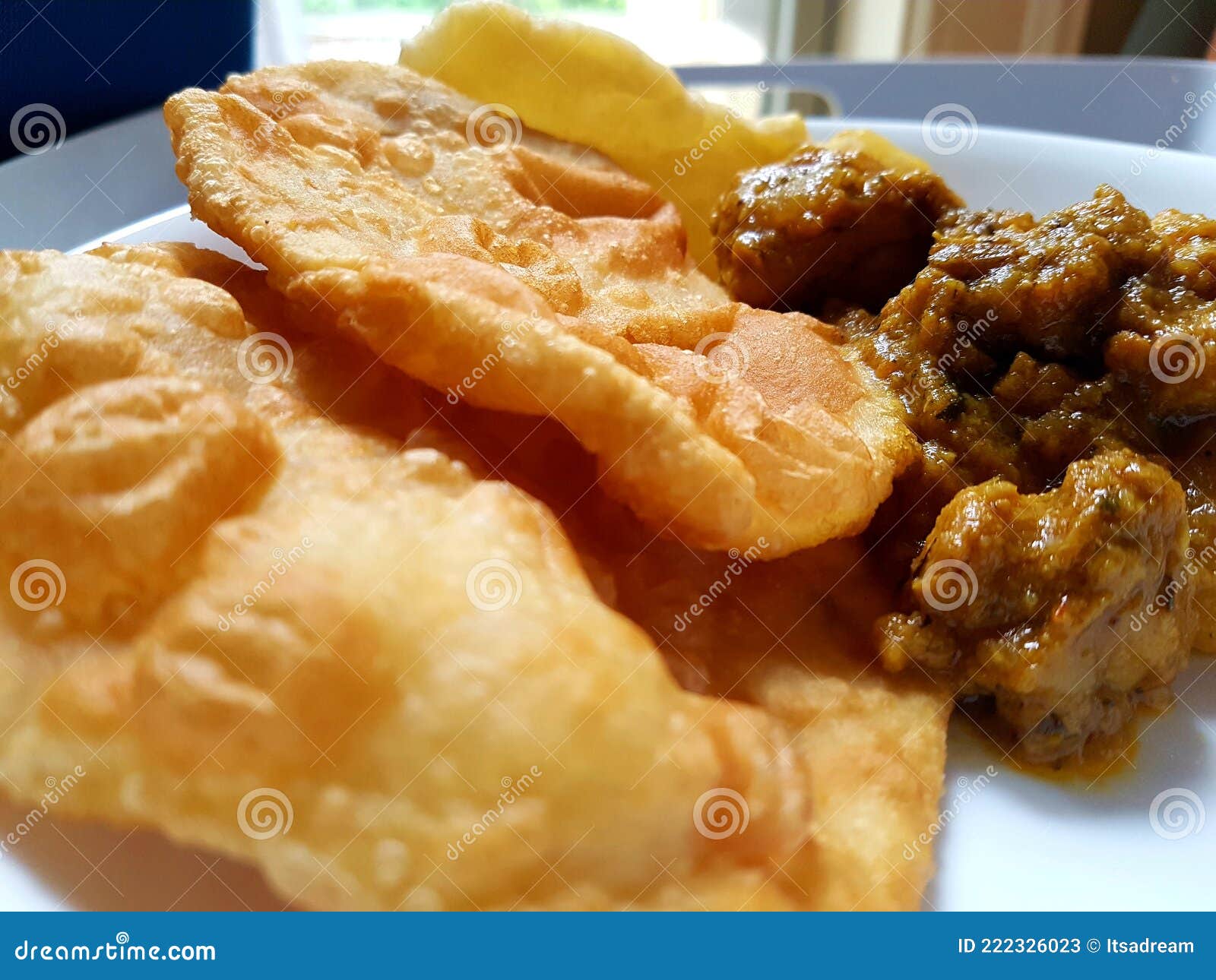 Deep Fried Puri Luchi Served with Mutton Stock Image - Image of meat ...