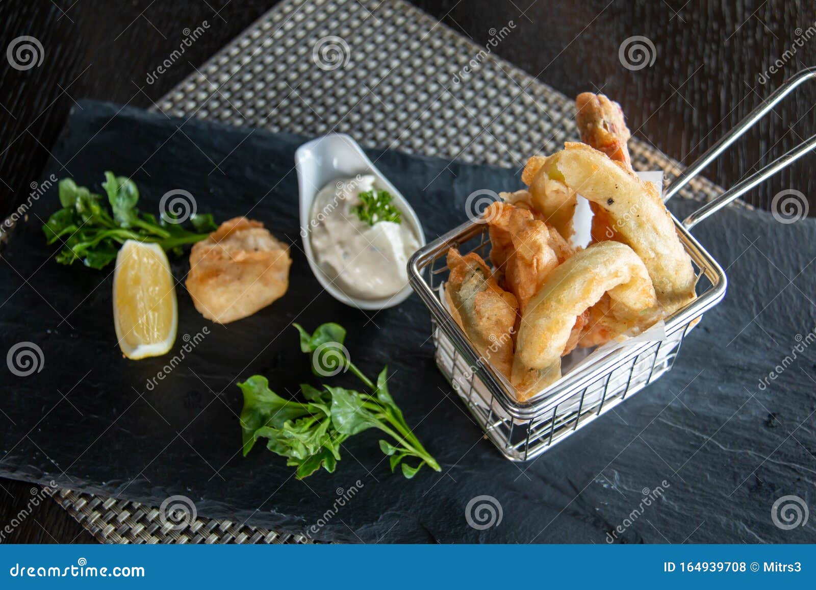 Deep Fried Seafood in a Basket Stock Photo - Image of traditional ...