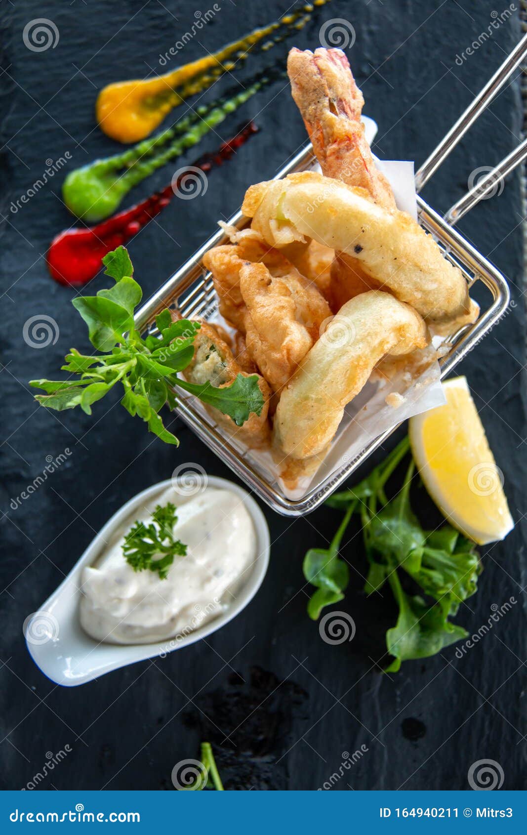 Deep Fried Seafood in a Basket Stock Image - Image of seafood, dinner ...