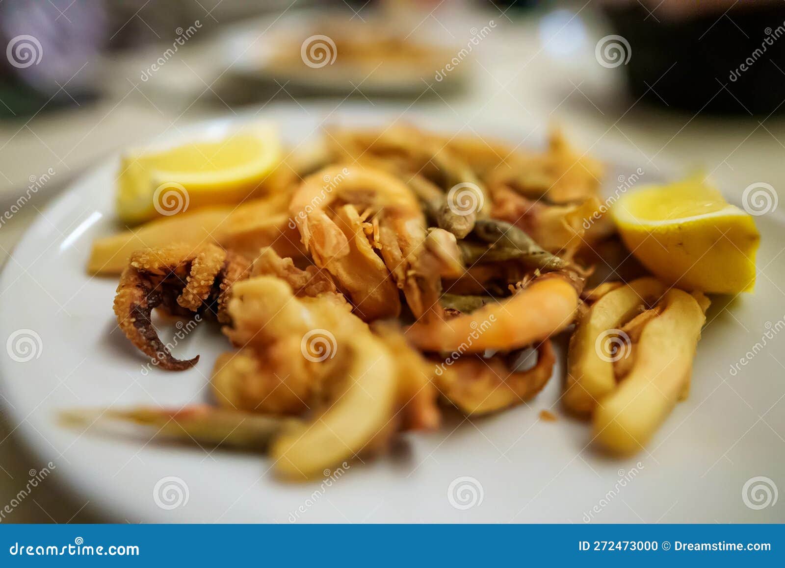 Deep fried seafood. stock photo. Image of seafood, lemon - 272473000