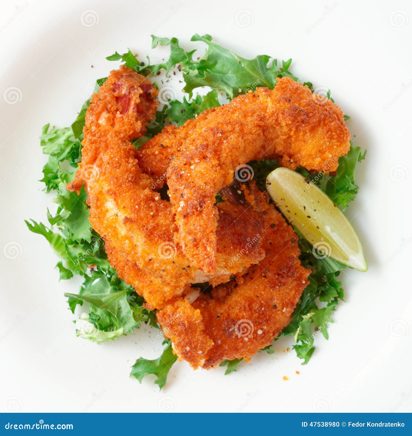 Deep Fried Shrimps with Lettuce Shot from Above Stock Photo - Image of ...