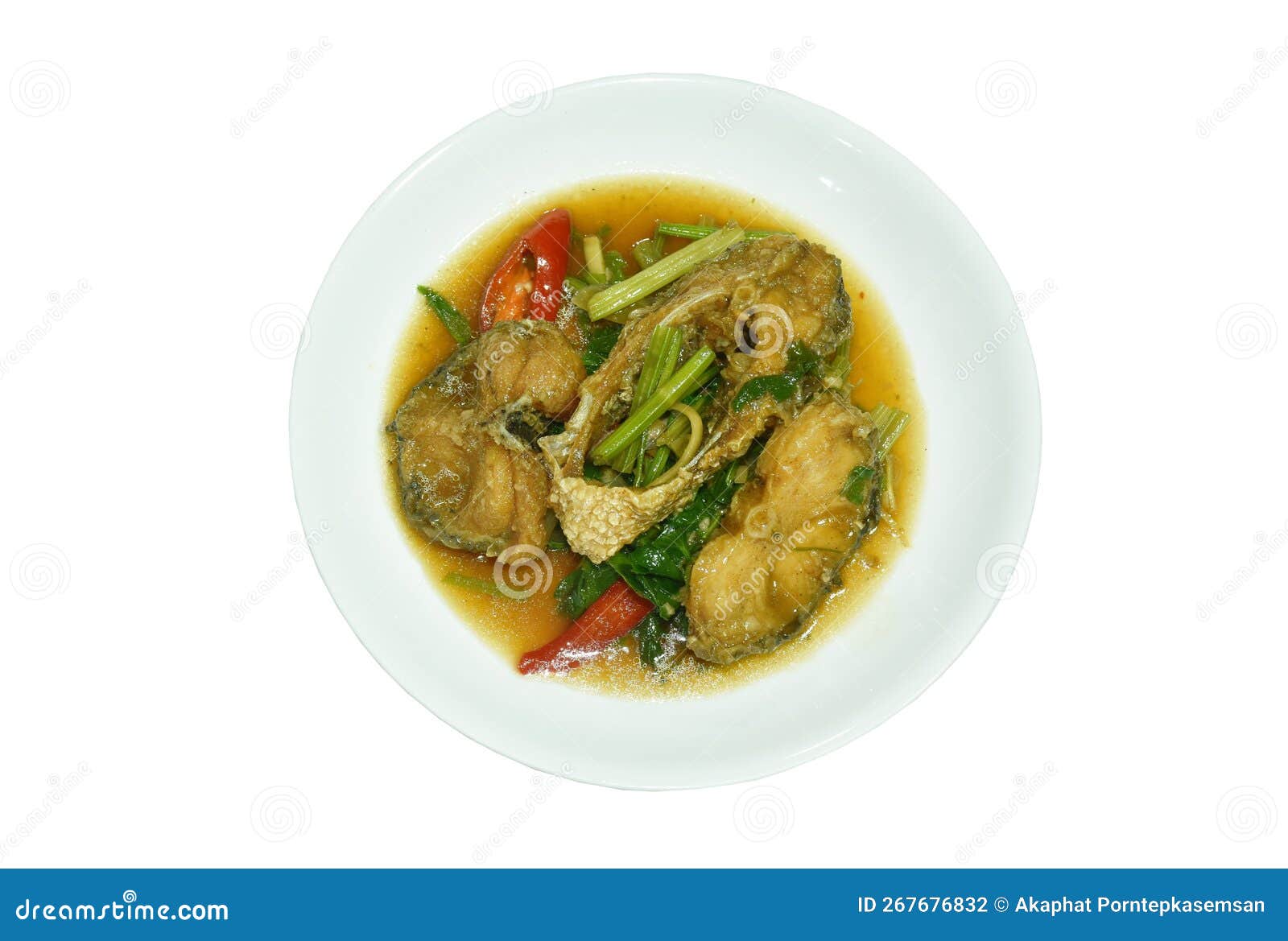 Deep Fried Slice Striped Snake Head Fish with Ginger and Celery on ...