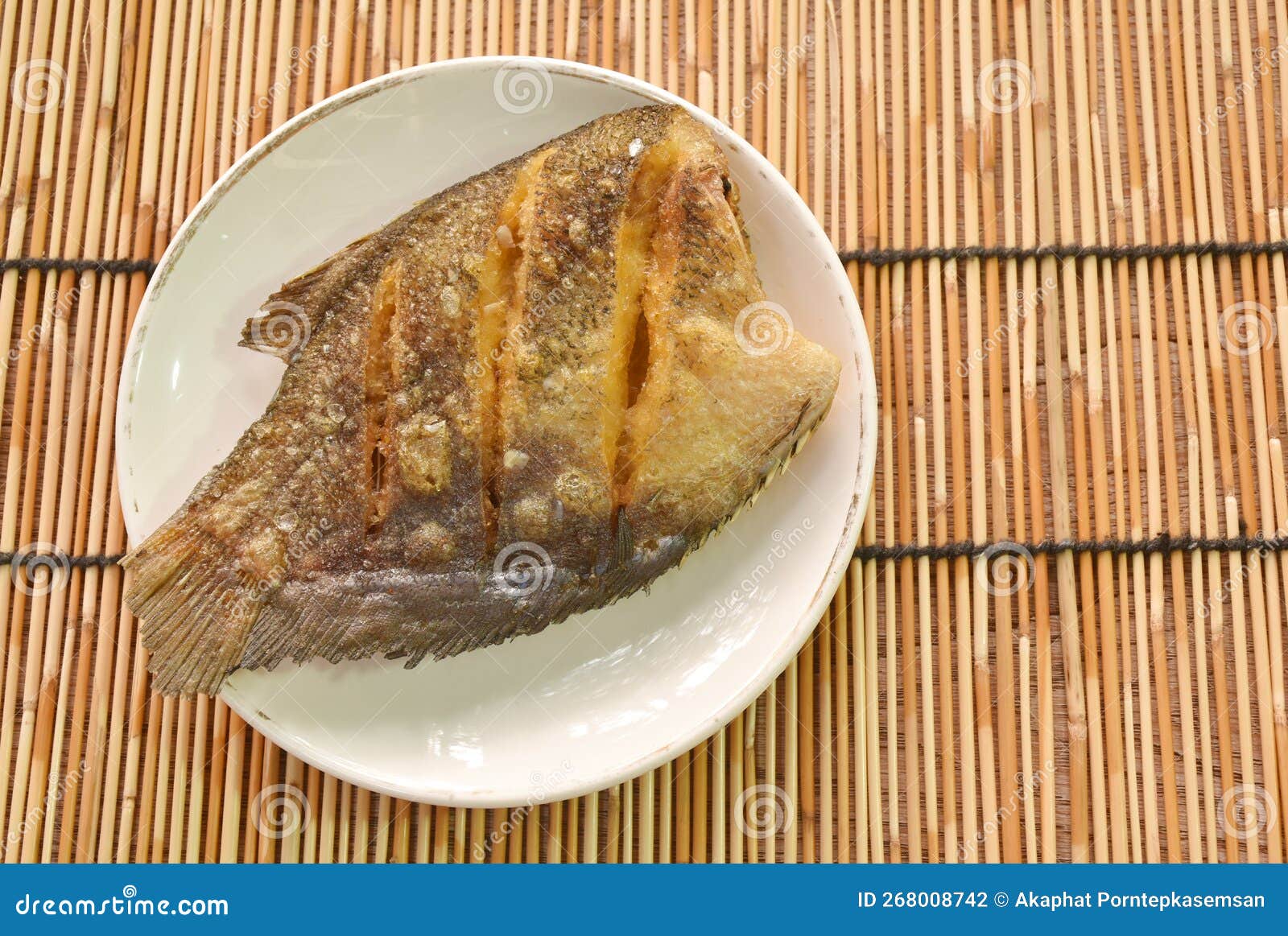 Deep Fried Snake Skin Catfish or Gourami on Dish Stock Photo - Image of ...