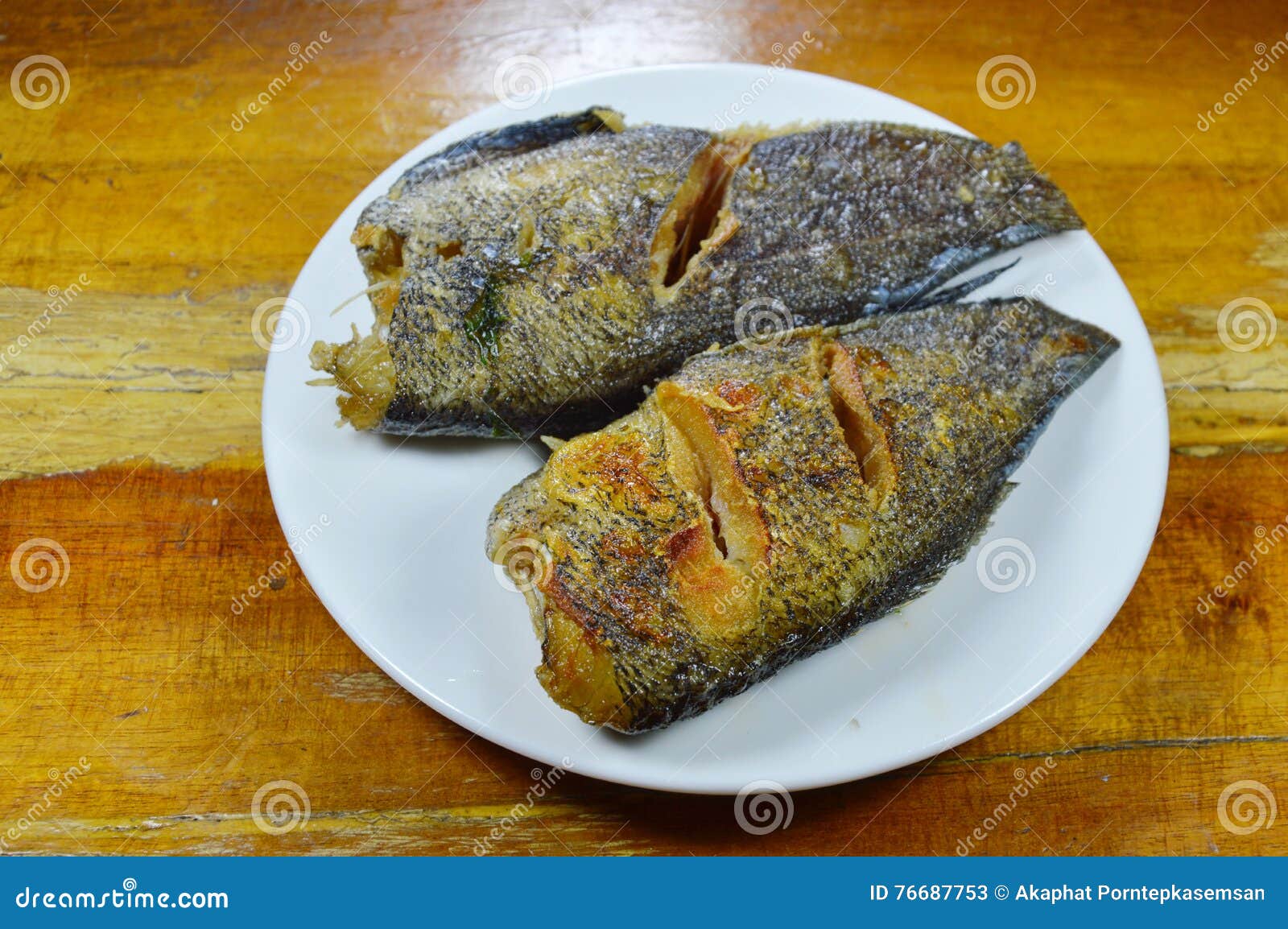 Deep Fried Snake Skin Gourami on Dish Stock Image - Image of fresh ...