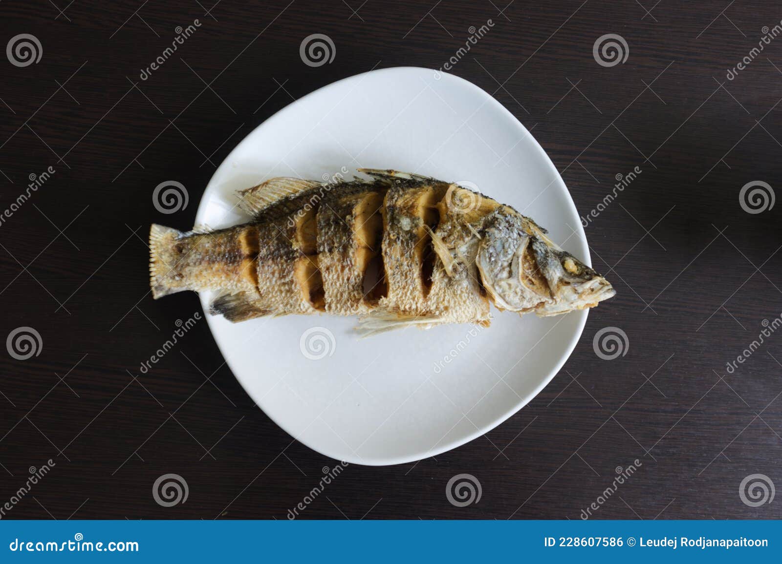 Deep Fried Snapper Fish in White Dish Stock Photo - Image of cuisine ...