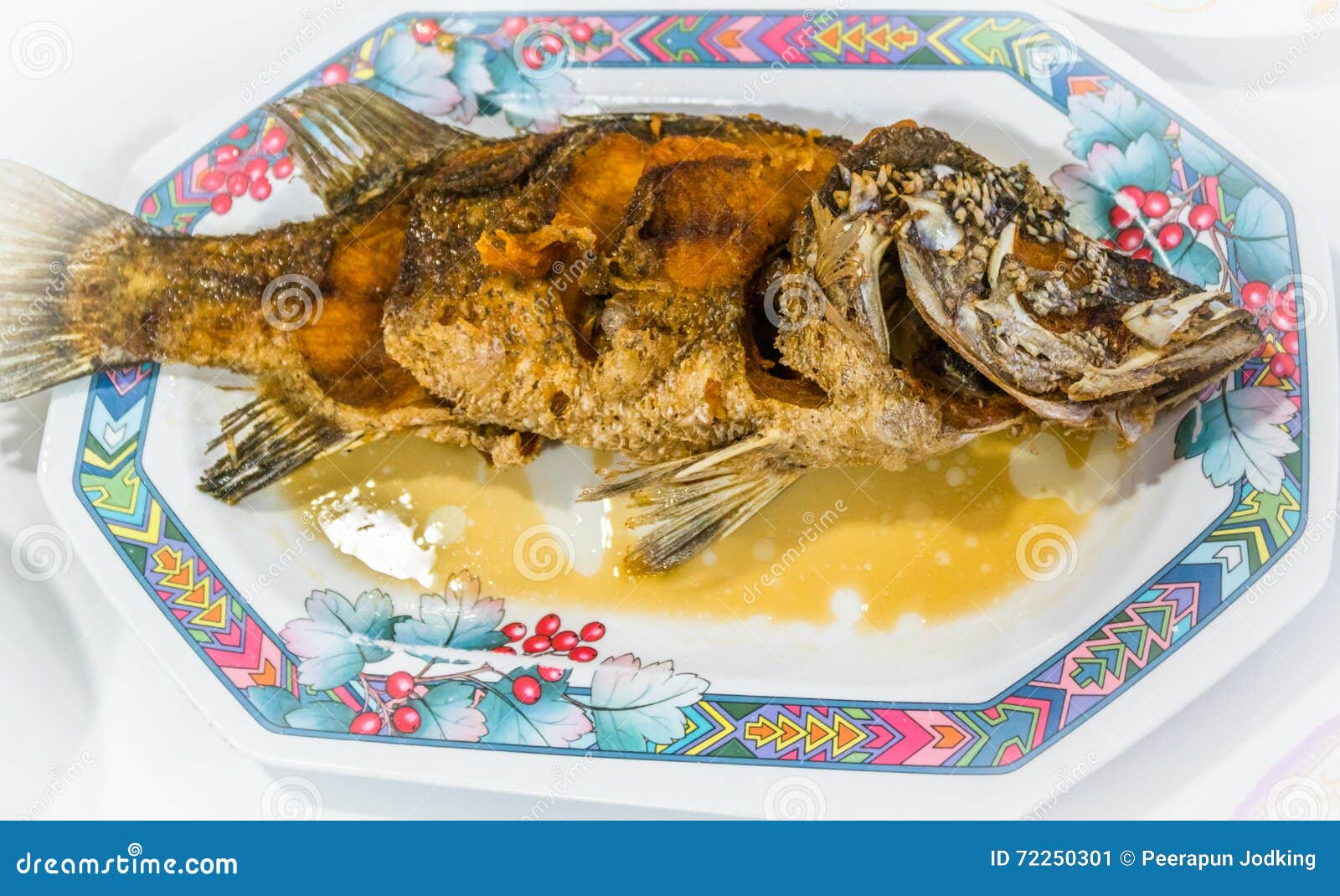 Deep Fried Snapper with Sweet Fish Sauce, Thai Style Dish Stock Image ...