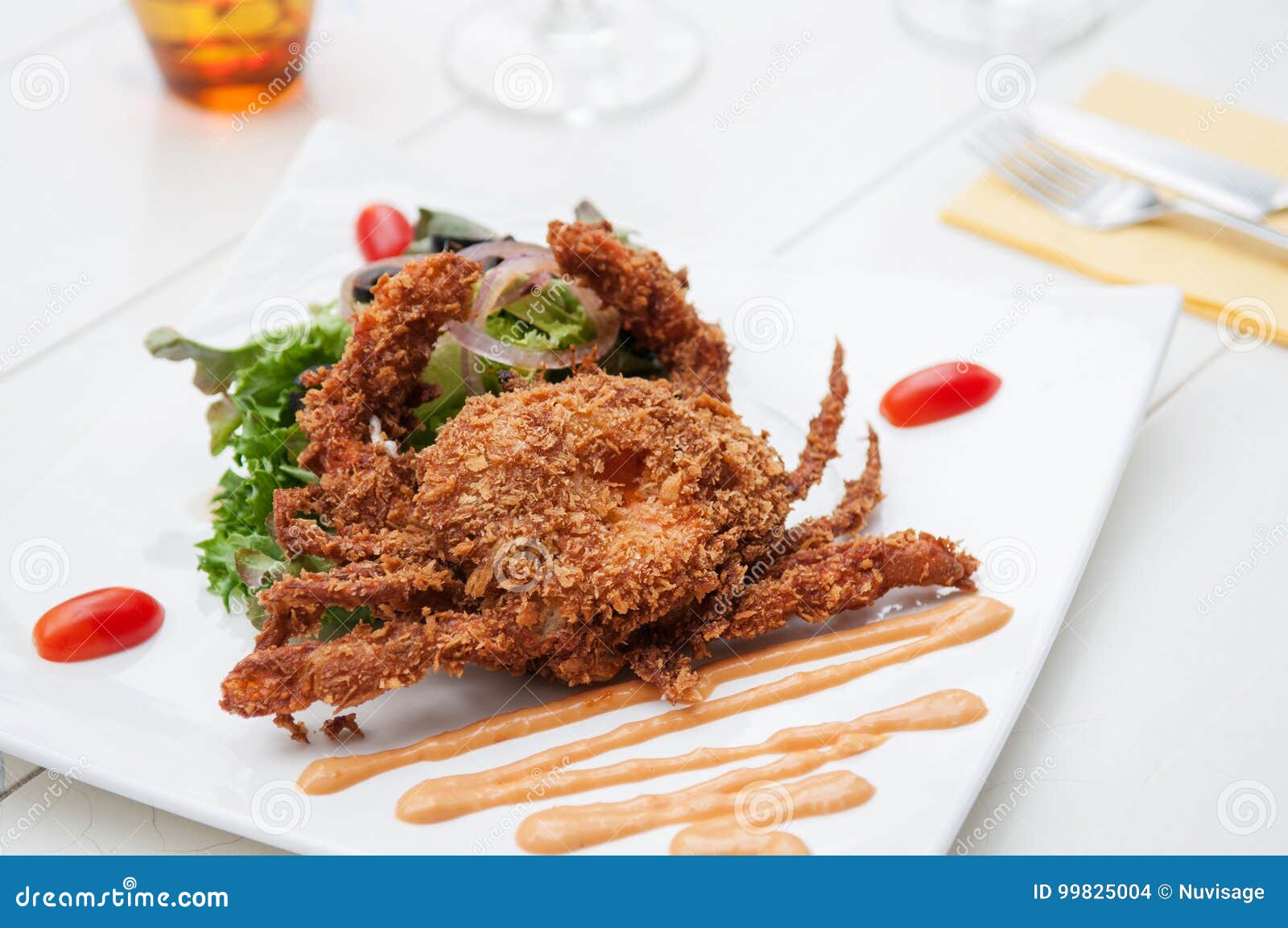 Deep Fried Soft Shell Crab stock photo. Image of onion - 99825004