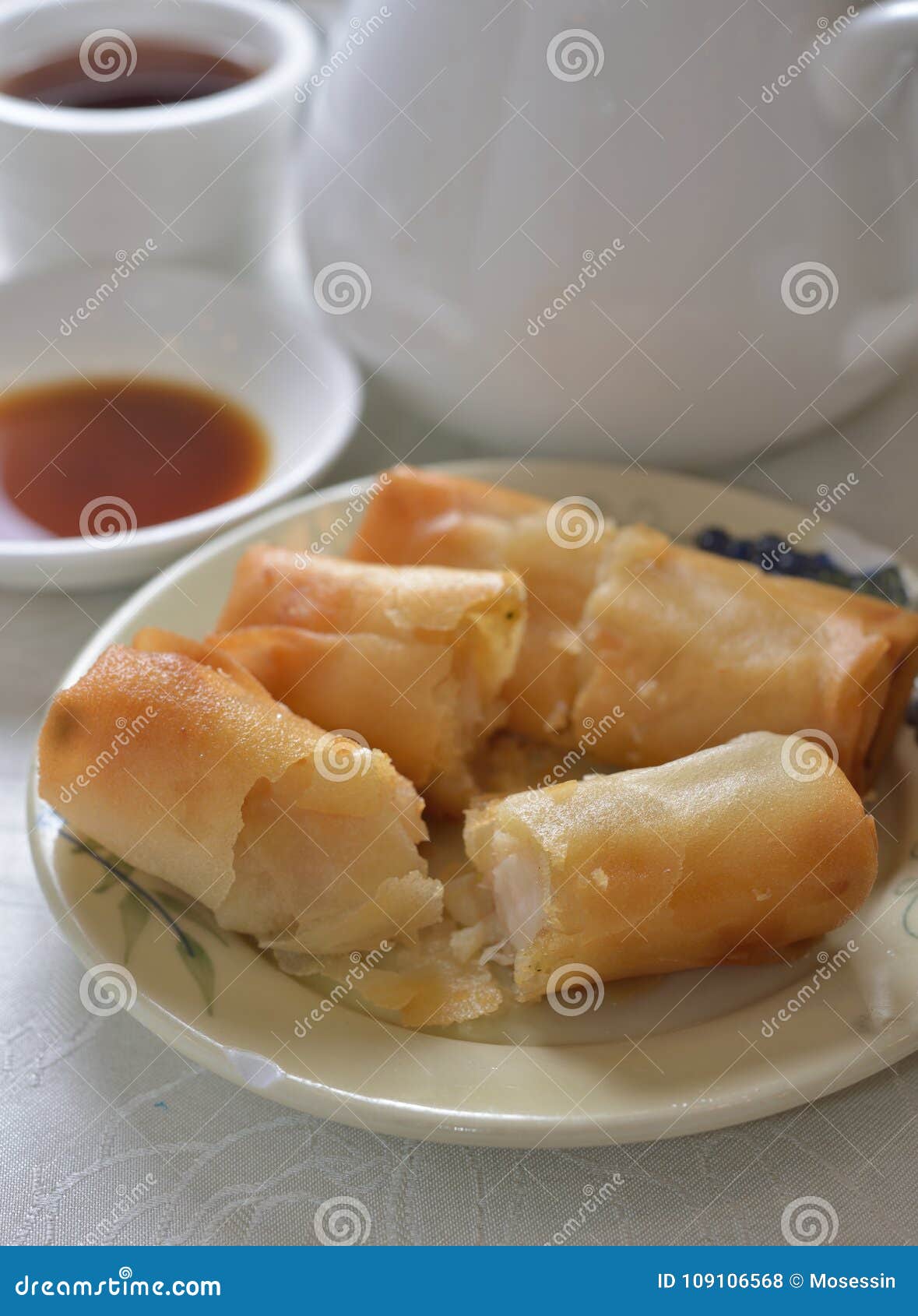 Deep Fried Spring Roll Dim Sum Stock Photo - Image of platter, teapot ...