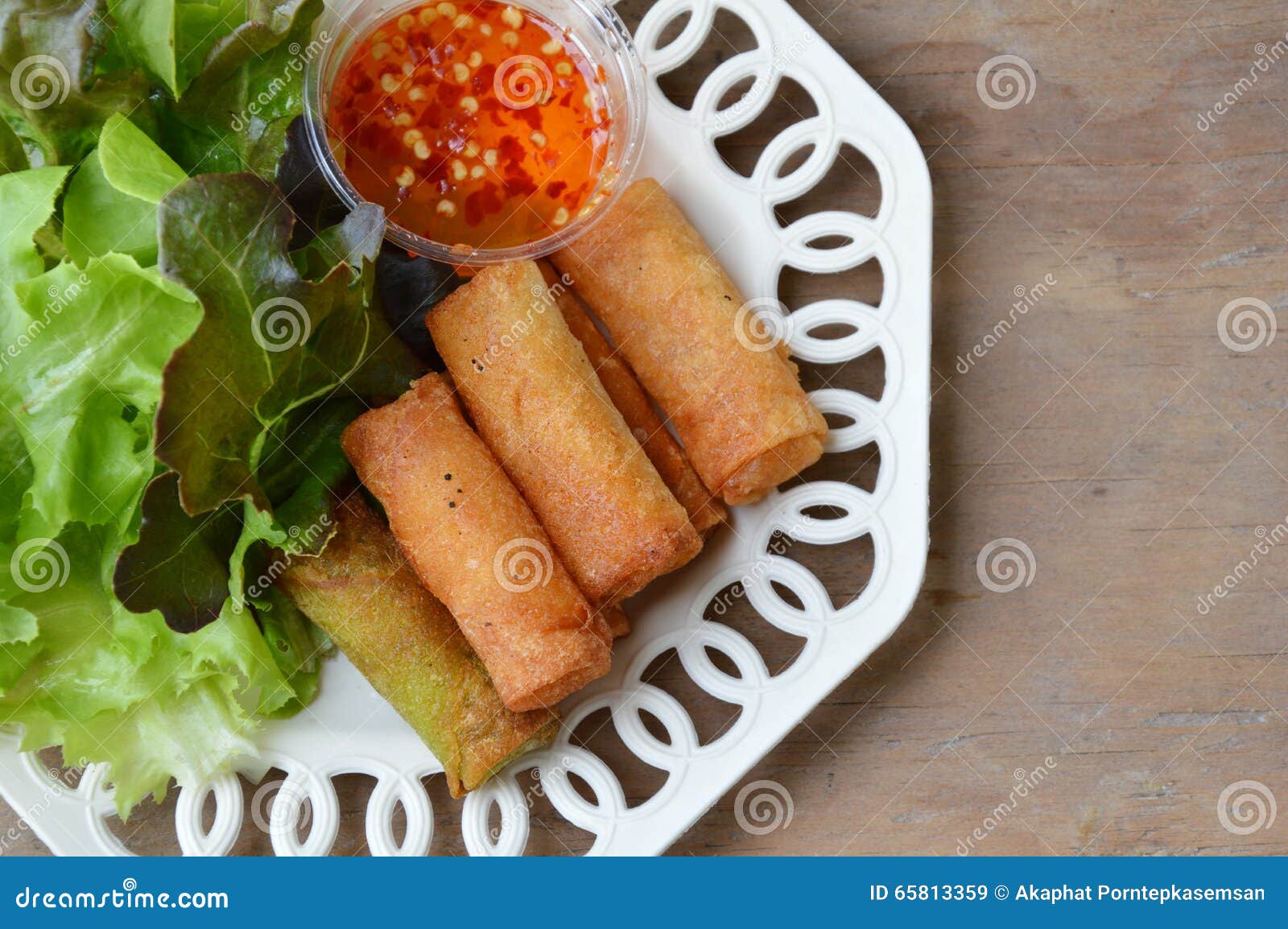 Deep Fried Spring Roll and Sweet Chili Sauce on Dish Stock Image ...
