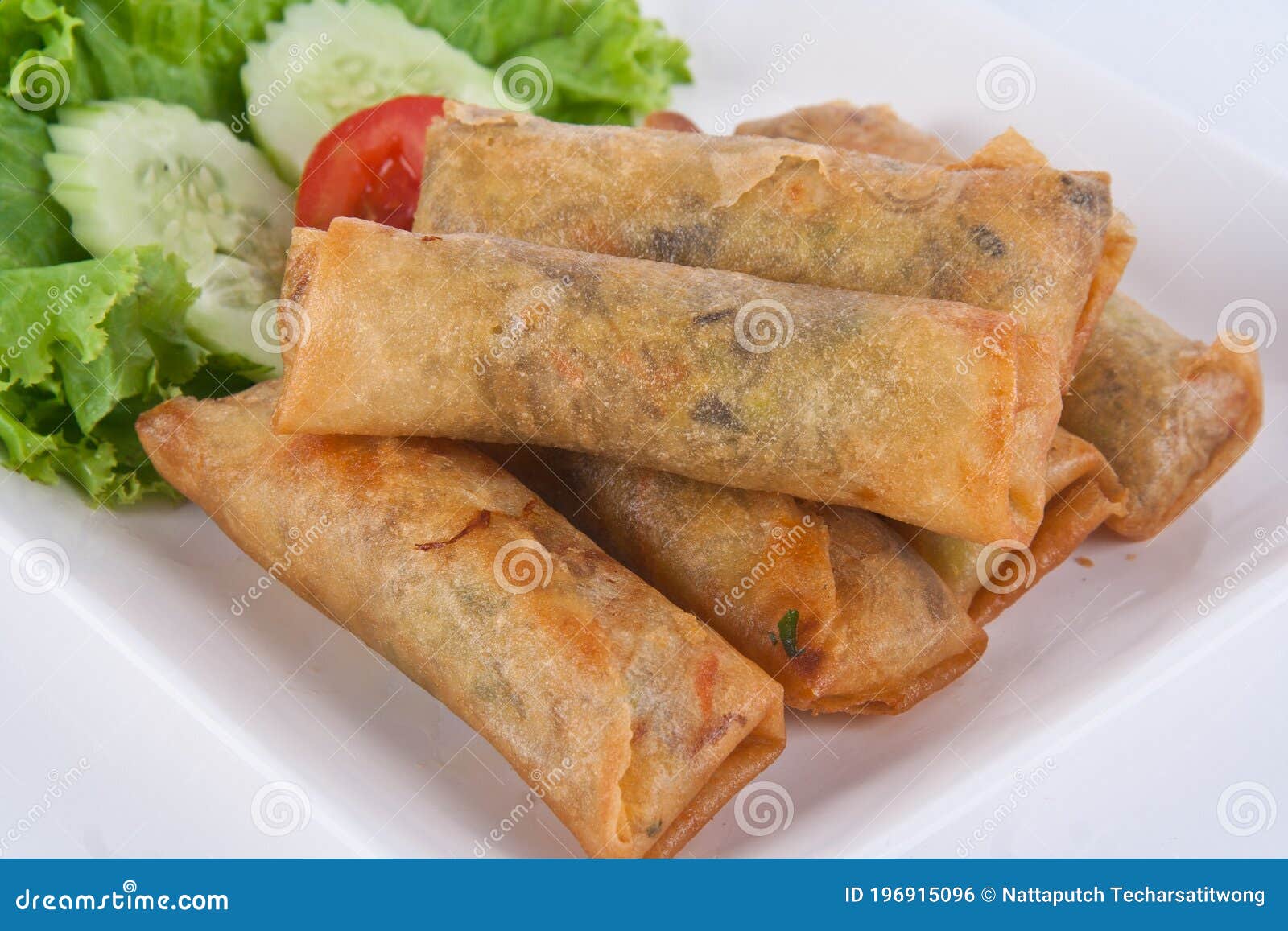 Deep Fried Spring Rolls on White Dish Stock Photo - Image of food ...