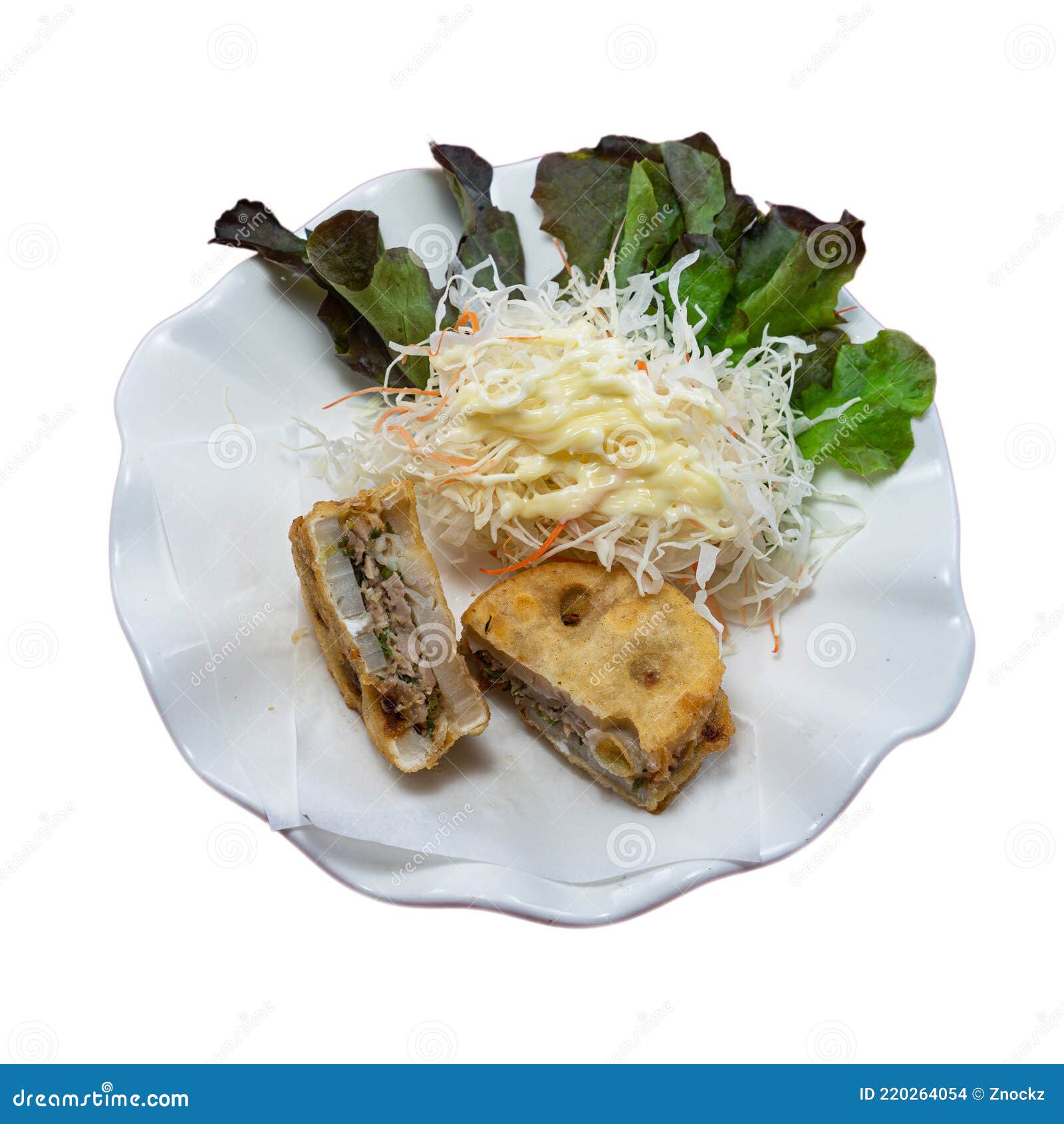Deep-Fried Stuffed Lotus Root with Fish on White Background Stock Photo ...