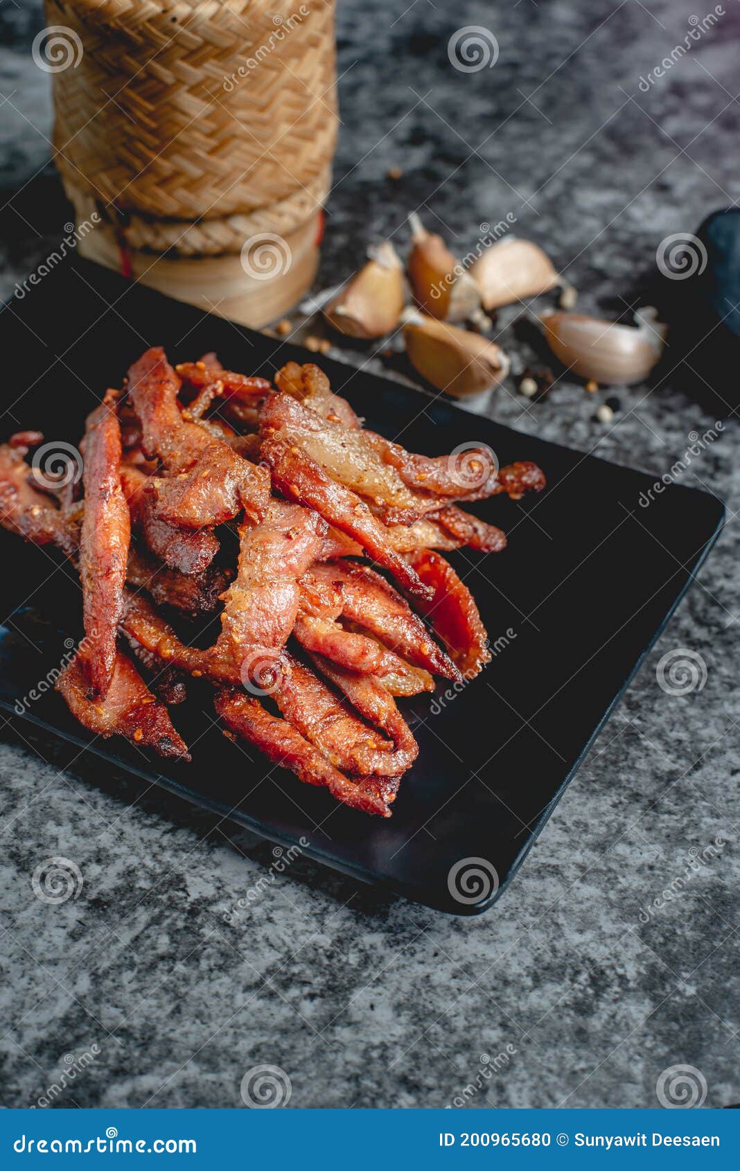 Deep Fried Sun-dried Pork (Moo Dad Deaw), Thai Food Stock Photo - Image ...