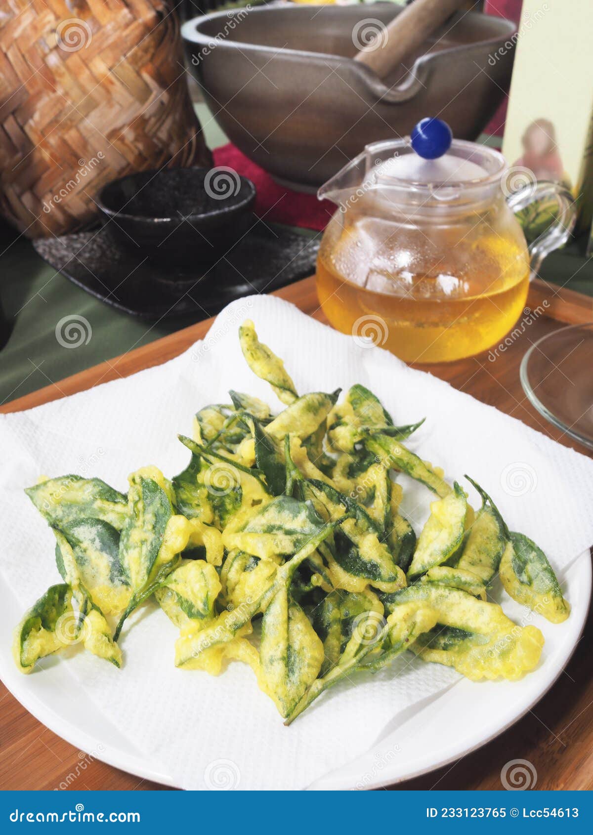 Deep fried tea leaf stock image. Image of restaurant - 233123765