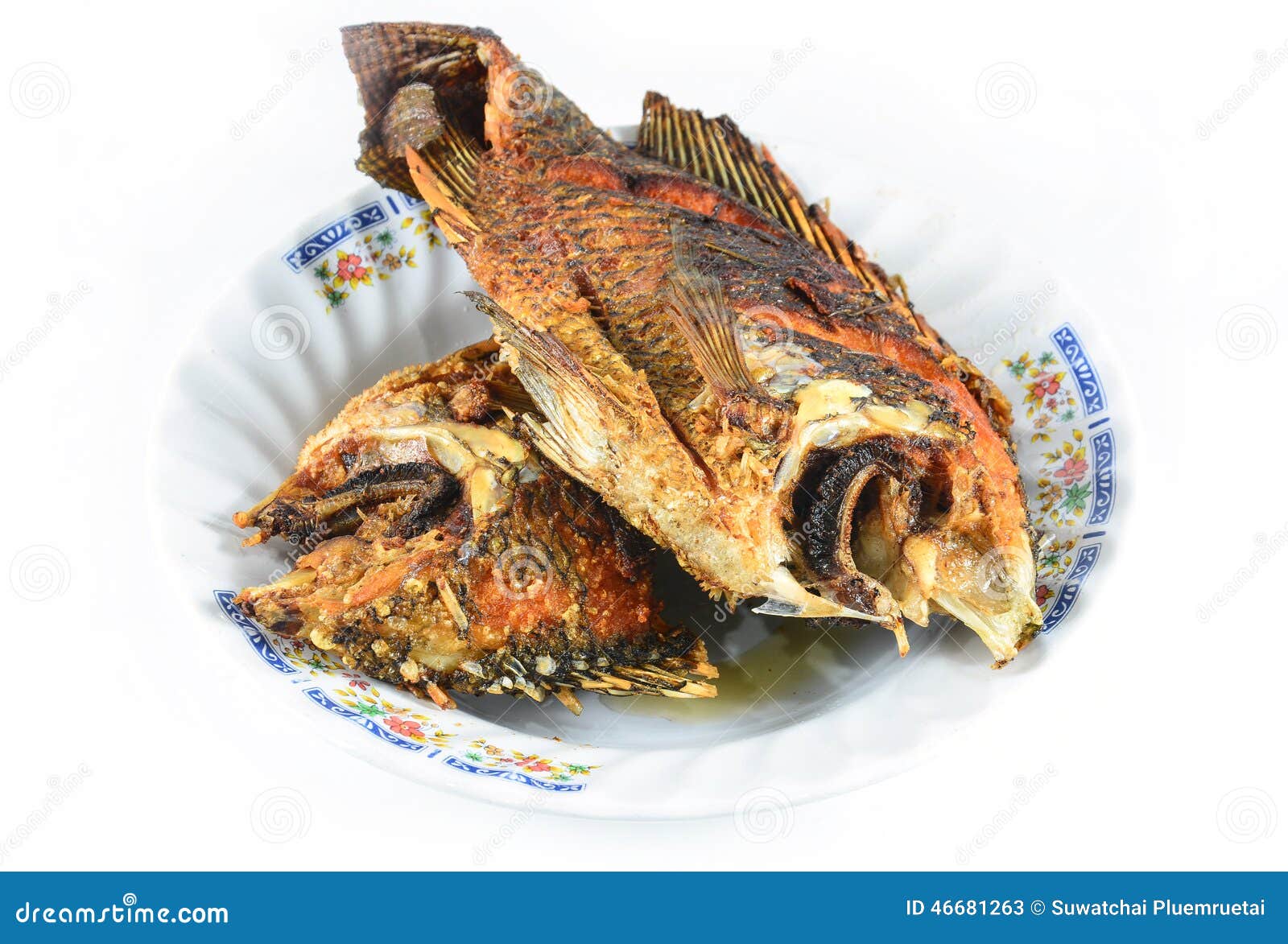 Deep Fried Tilapia Fish Fried on Dish Isolate on White Stock Image ...