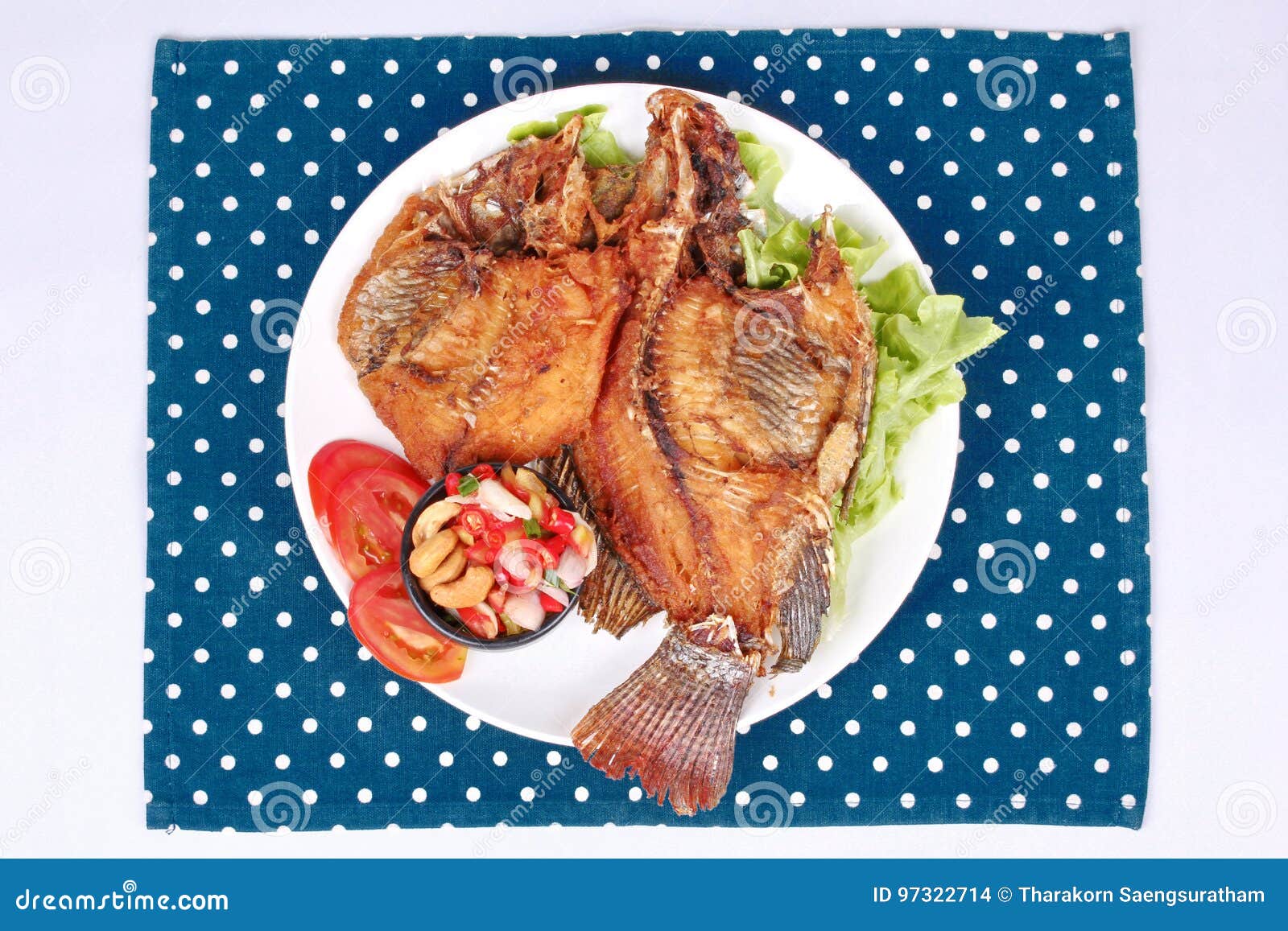 Deep Fried Tilapia with Spicy and Sour Herb Salad . Stock Photo - Image ...