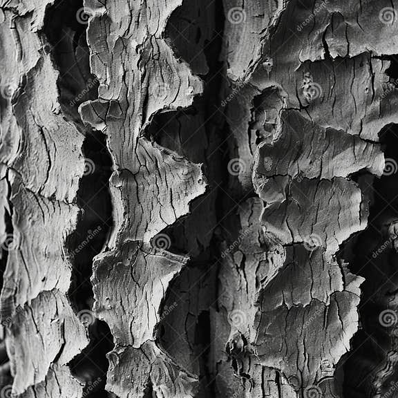 The Deep Grooves and Ridges of a Tree Bark. Black and White Art. Stock ...